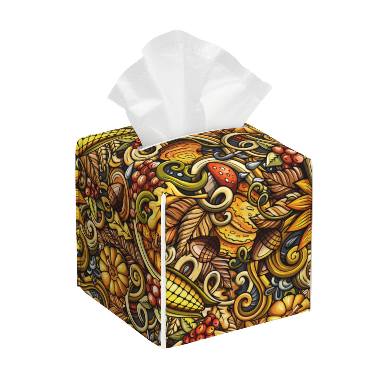 Leather Tissue Box Cover Square - Vintage Sunflower and Corn Autumn ...