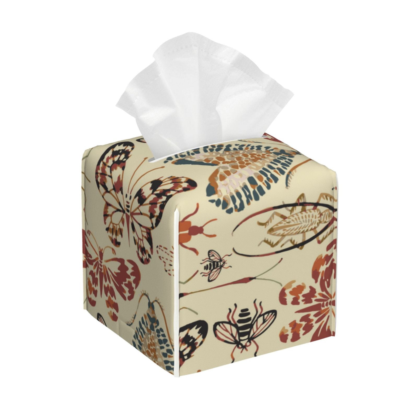 Leather Tissue Box Cover Square - Watercolor Insects Waterproof Tissue ...