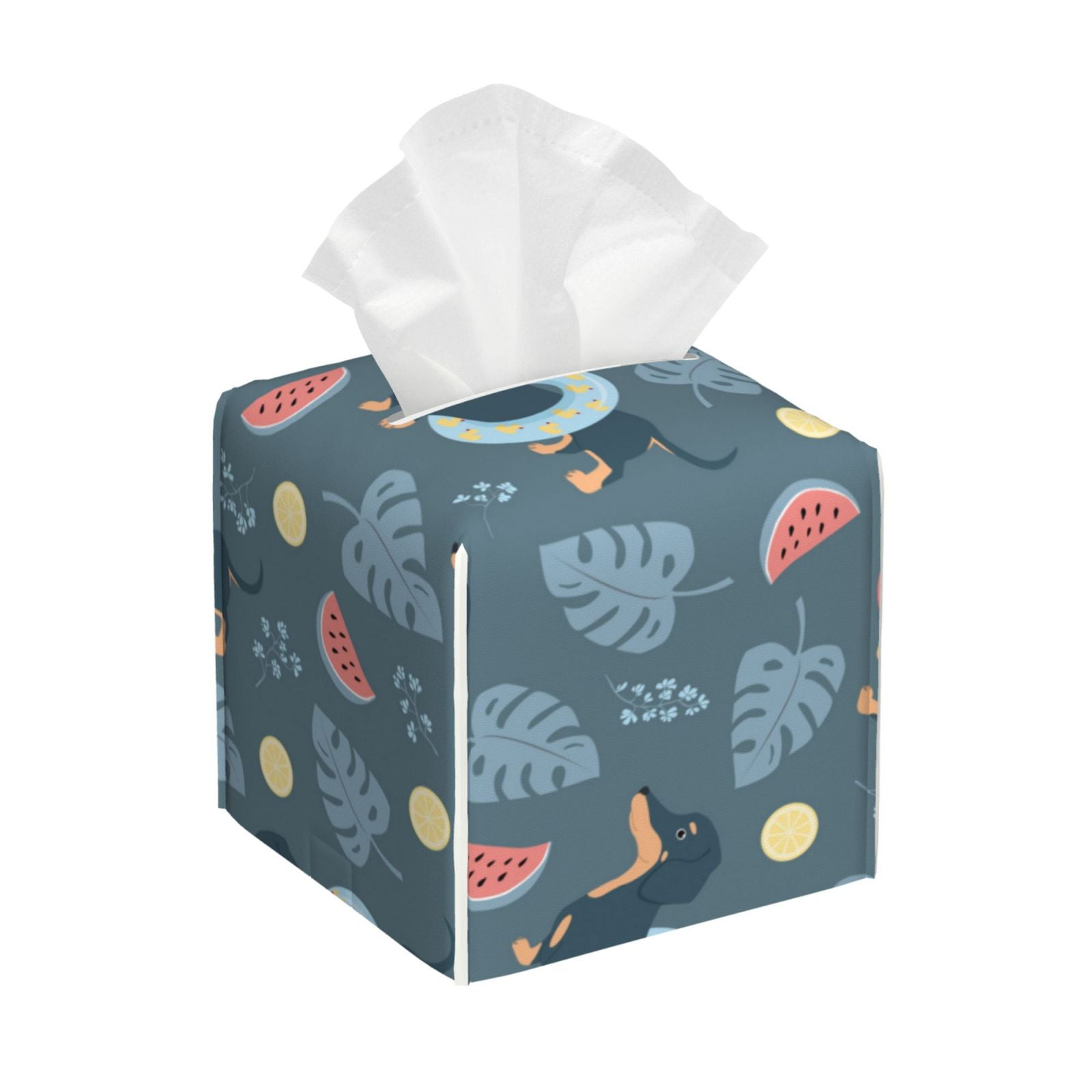 Leather Tissue Box Cover Square - Watermelons Dachshunds Lightweight ...