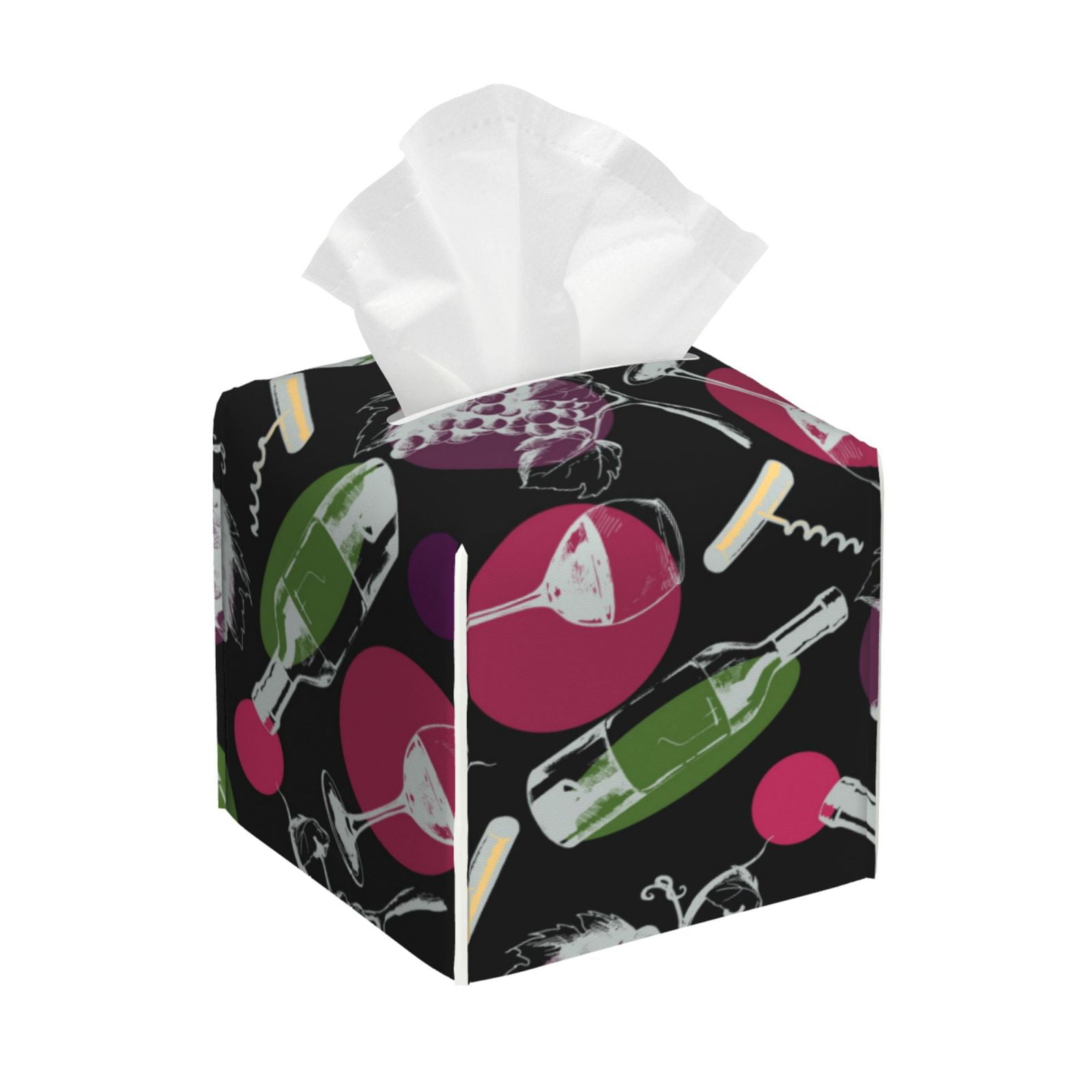 Leather Tissue Box Cover Square - Wine Bottle Print No.9019 Waterproof ...