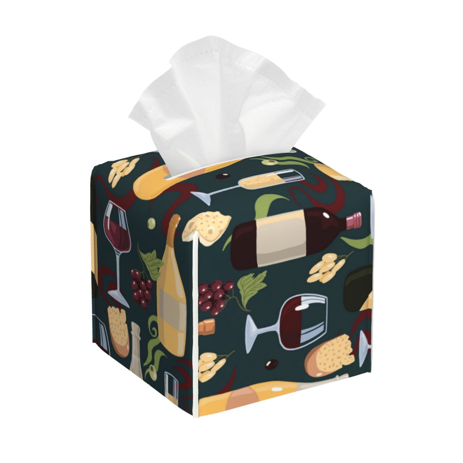 Leather Tissue Box Cover Square - Wine Bottle Print No.9036 Waterproof ...
