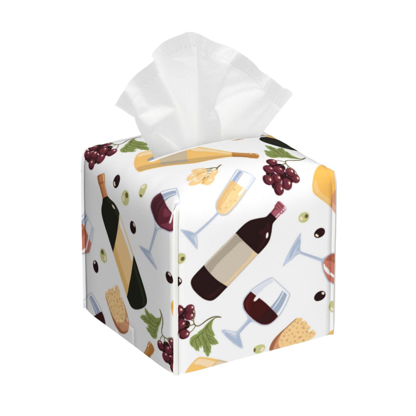 Leather Tissue Box Cover Square - Wine Bottle Print No.9037 Lightweight ...