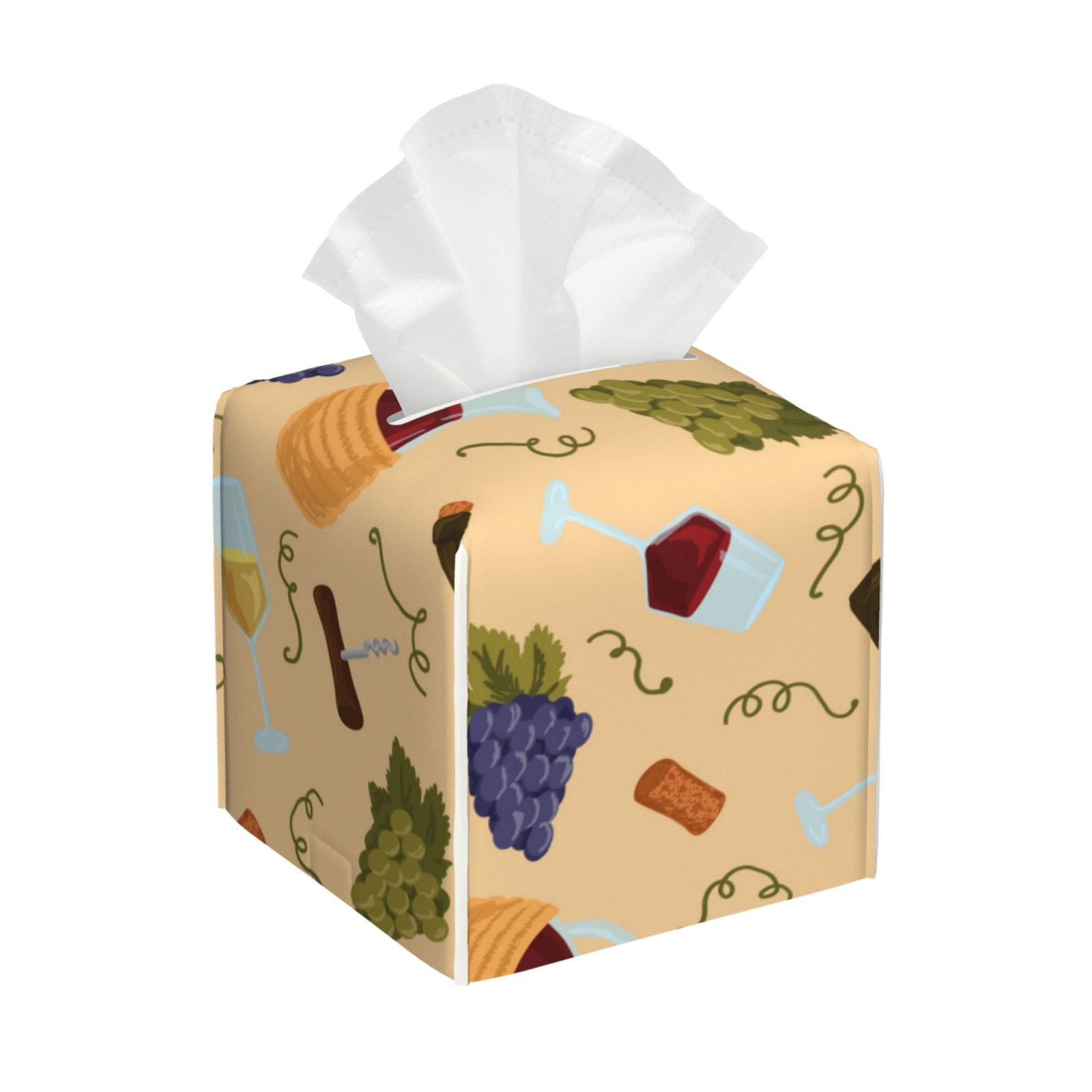 Leather Tissue Box Cover Square - Wine Bottle Print No.9042 Waterproof ...