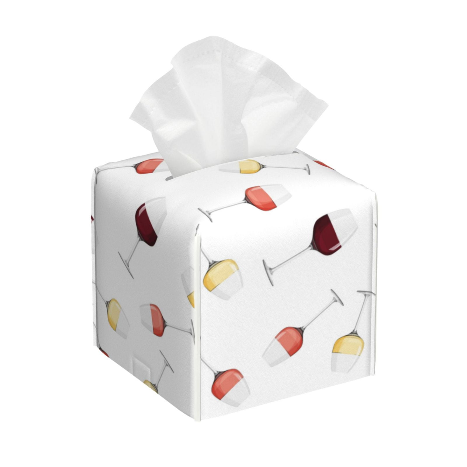 Leather Tissue Box Cover Square - Wine Champagne Glasses Print ...