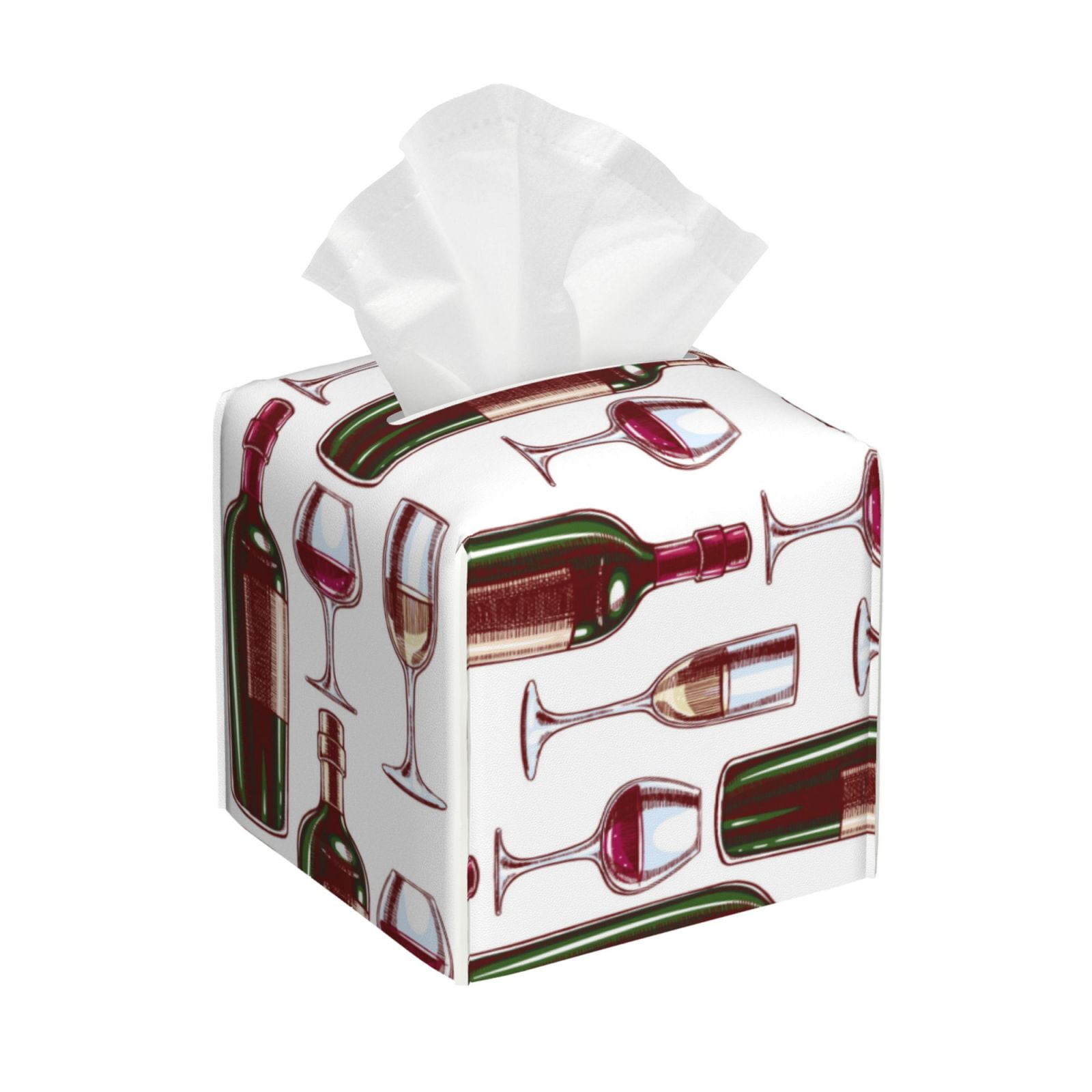 Leather Tissue Box Cover Square - Wine Glasses and Bottles Prints ...