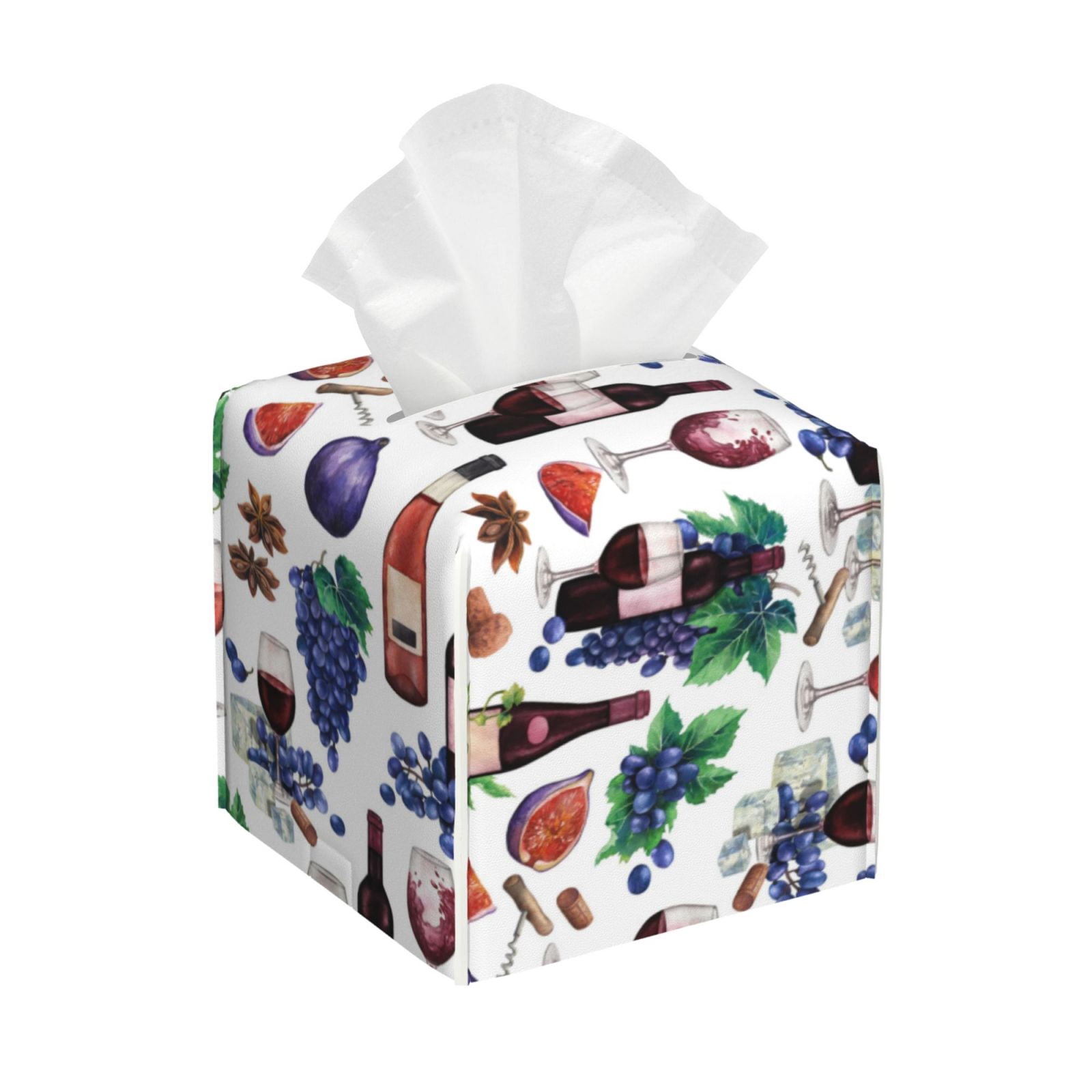 Leather Tissue Box Cover Square - Wine Print No.J911 Waterproof Tissue ...