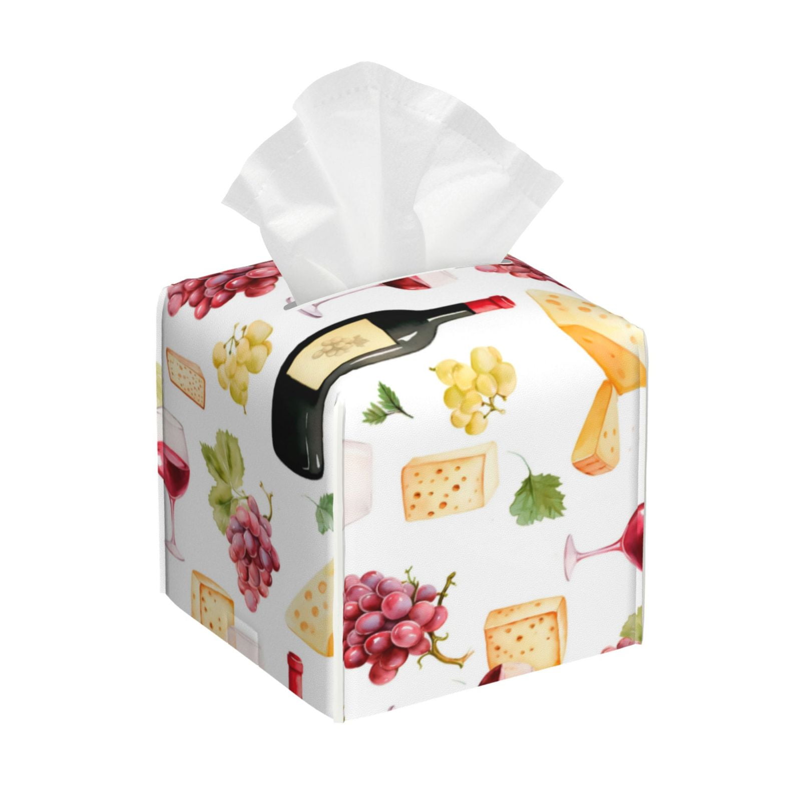 Leather Tissue Box Cover Square - Wine Print No.J935 Lightweight ...