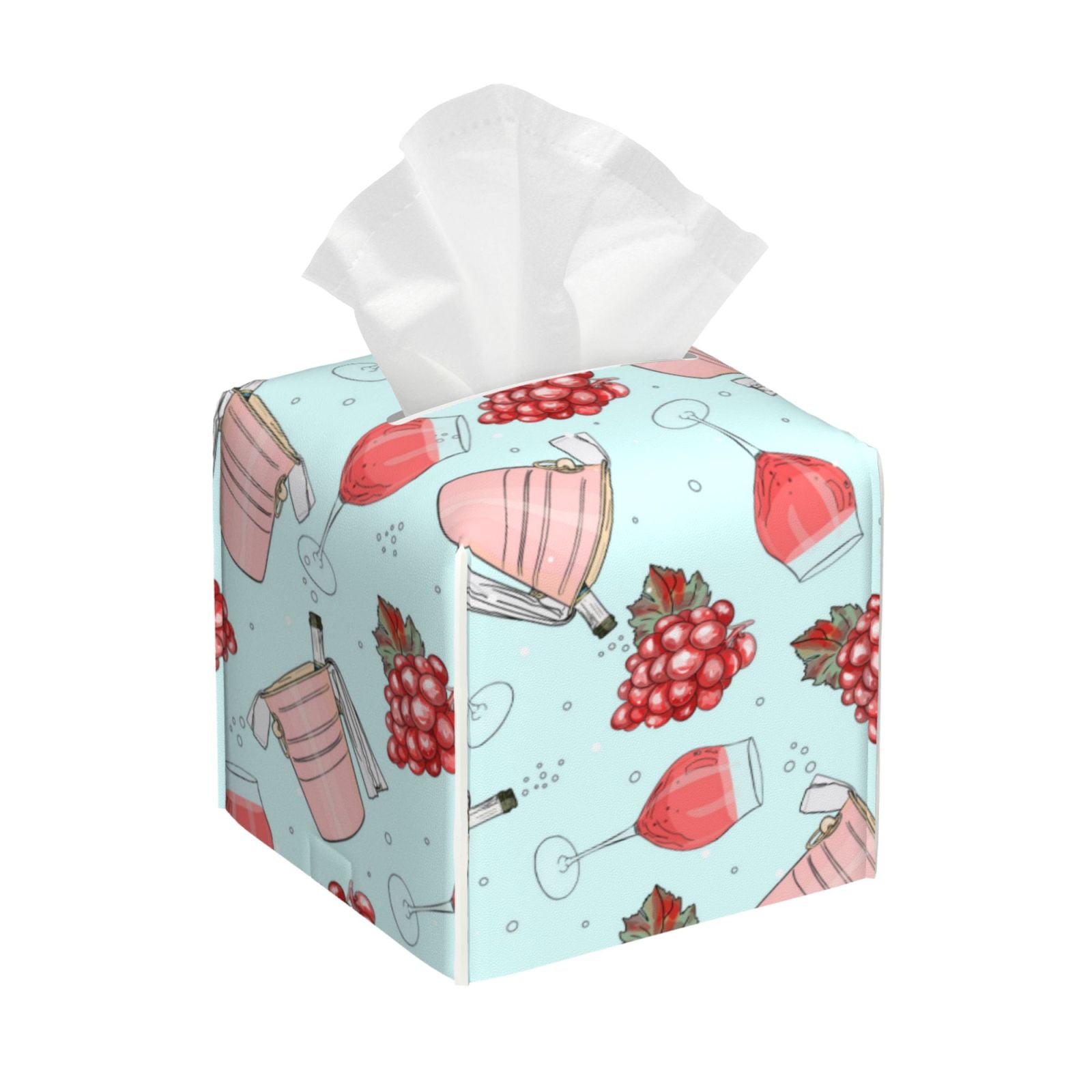 Leather Tissue Box Cover Square - Wine glass grape Print Waterproof ...