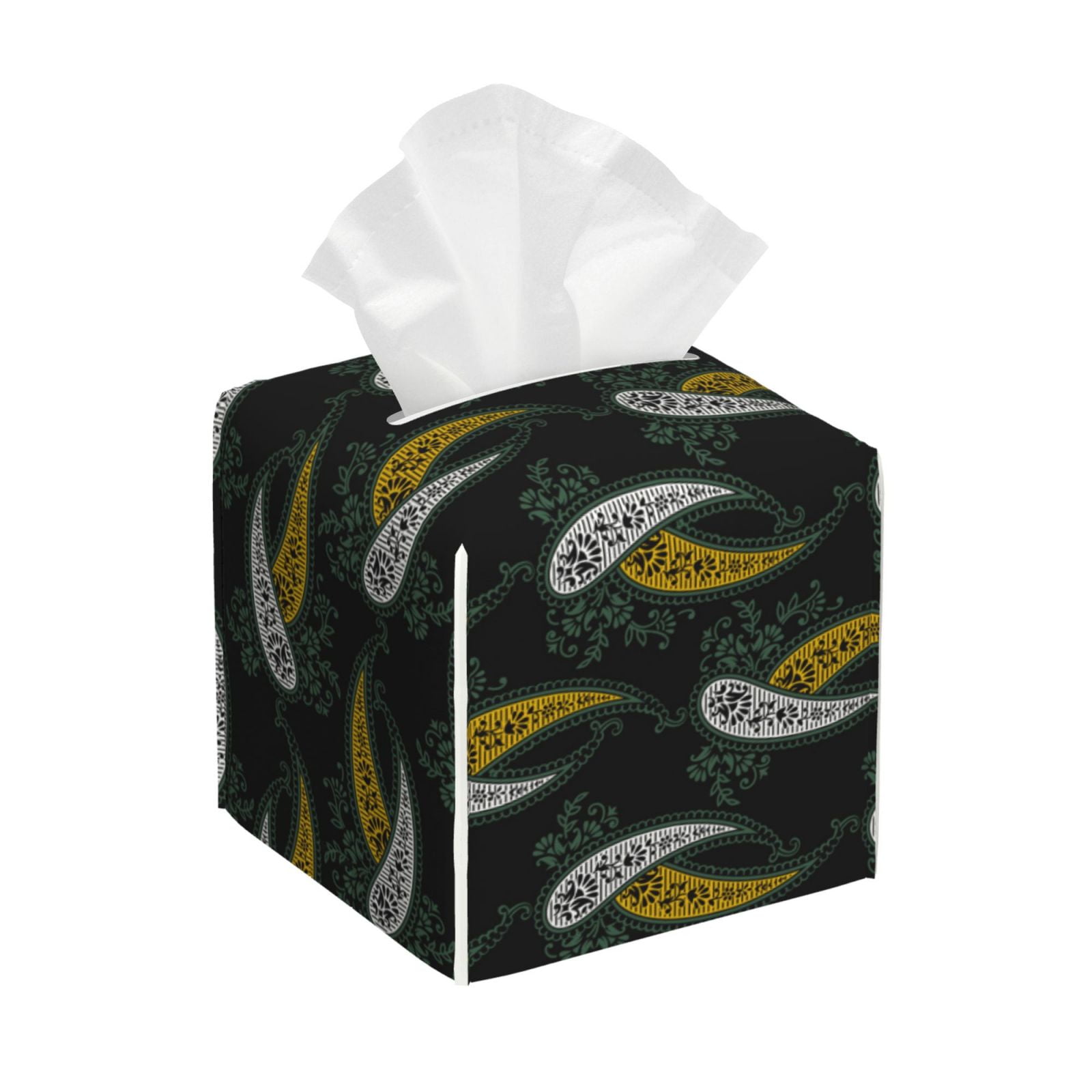 Leather Tissue Box Cover Square - Yellow White Green Paisley ...