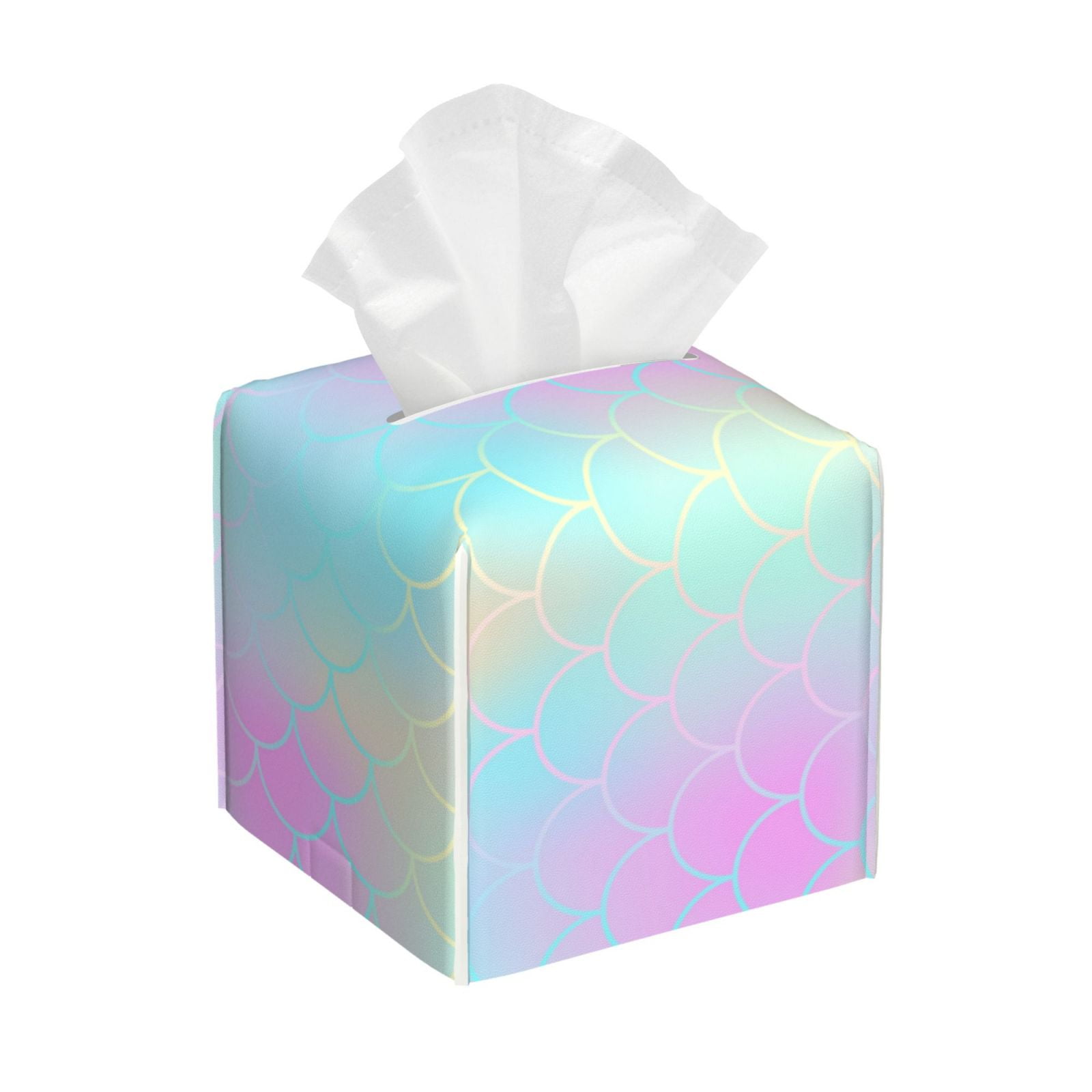 Leather Tissue Box Cover Square - Yellow pink Pastel fishscale ...