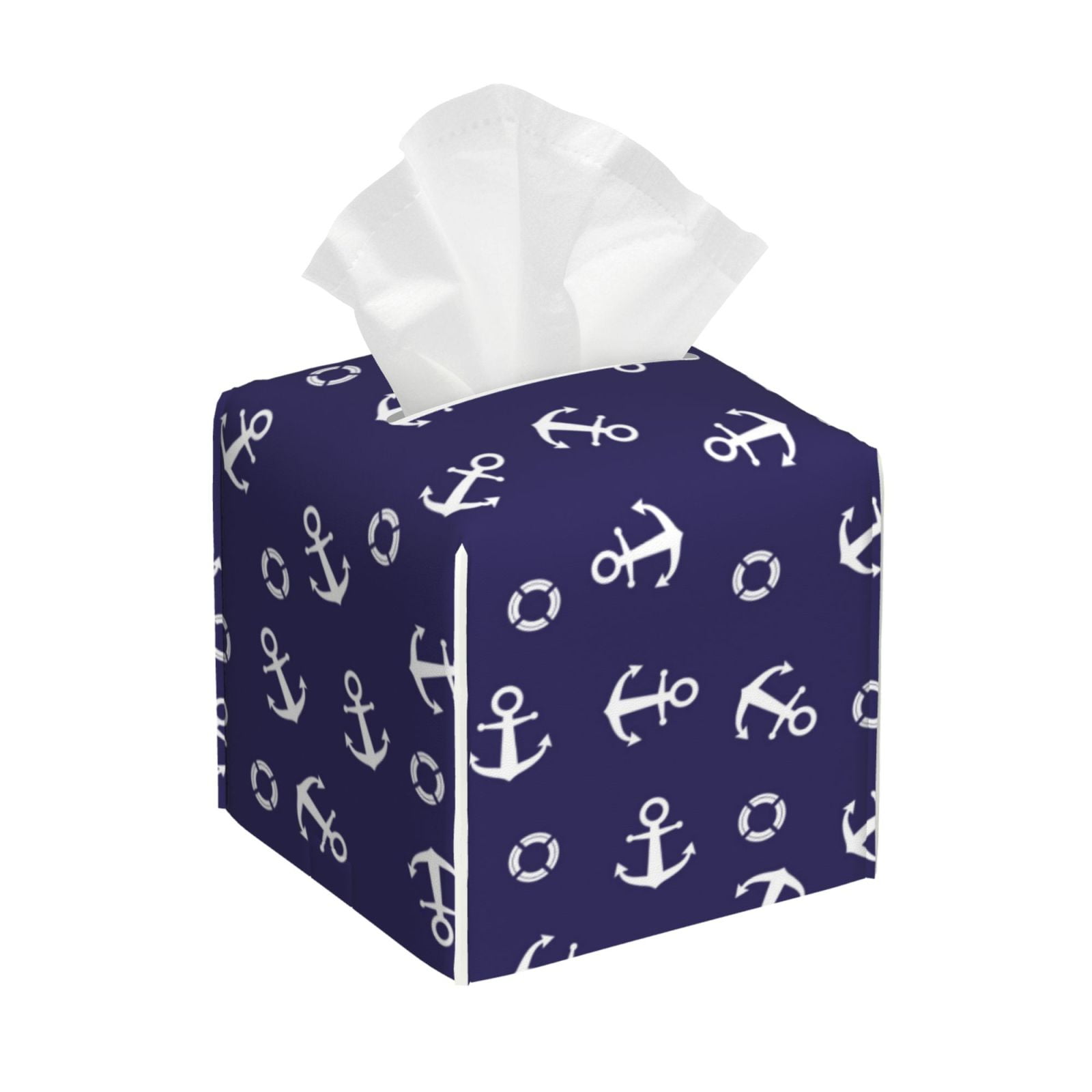 Leather Tissue Box Cover Square - anchor lifebuoy Cute navyblue ...