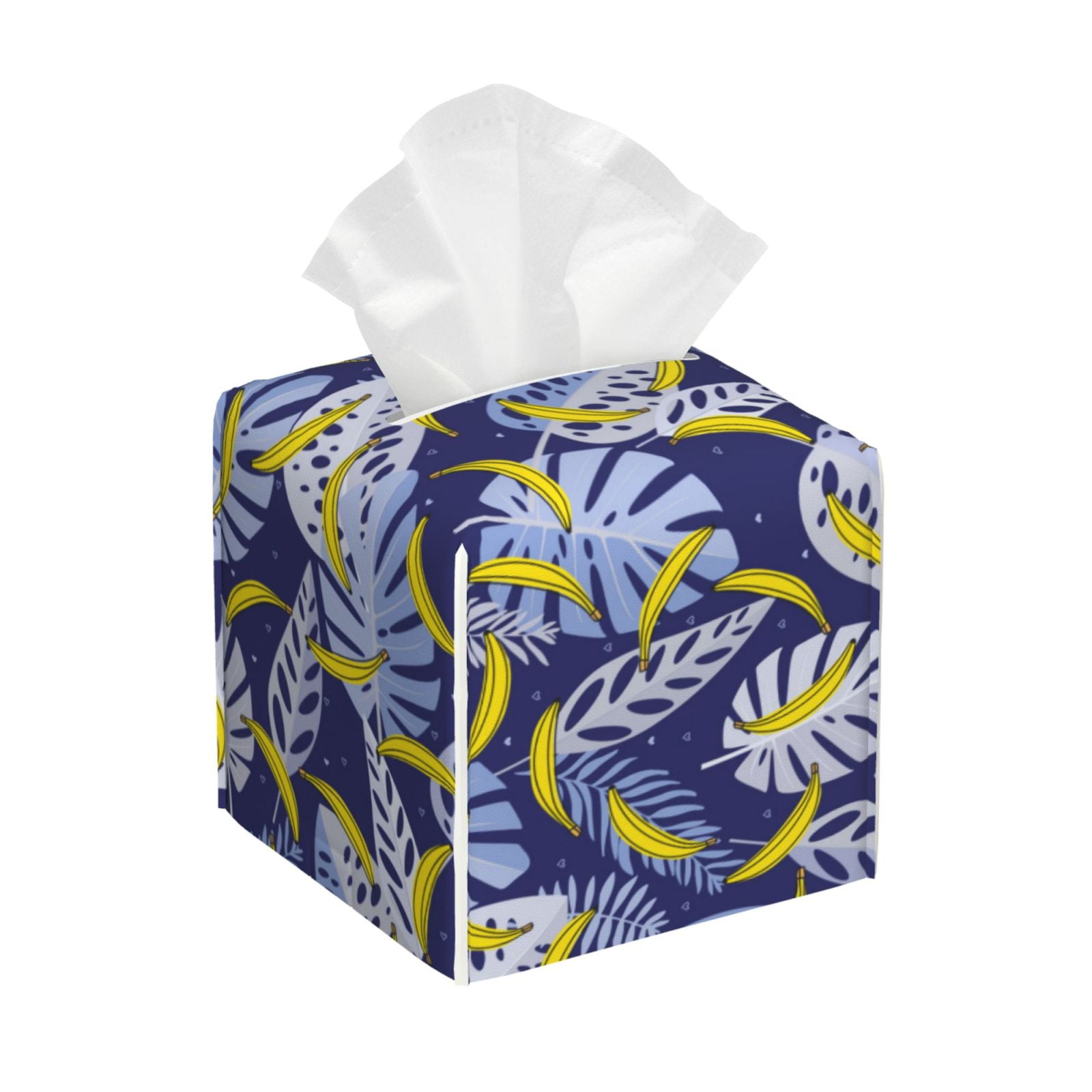Leather Tissue Box Cover Square - blue leaves bananas Waterproof Tissue ...