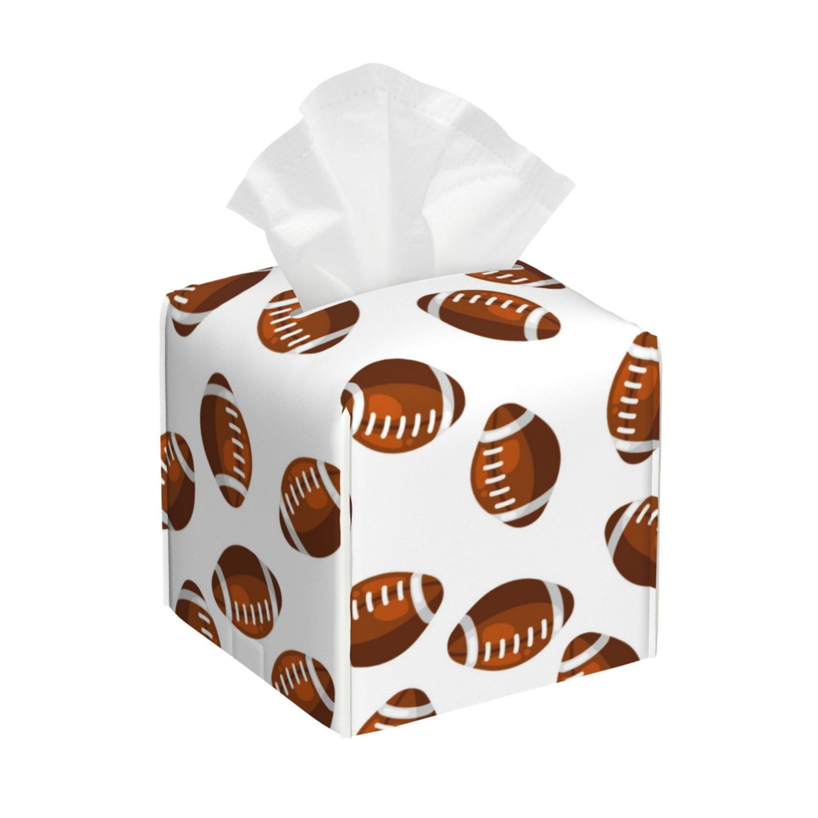Leather Tissue Box Cover Square - brown rugby American football ...