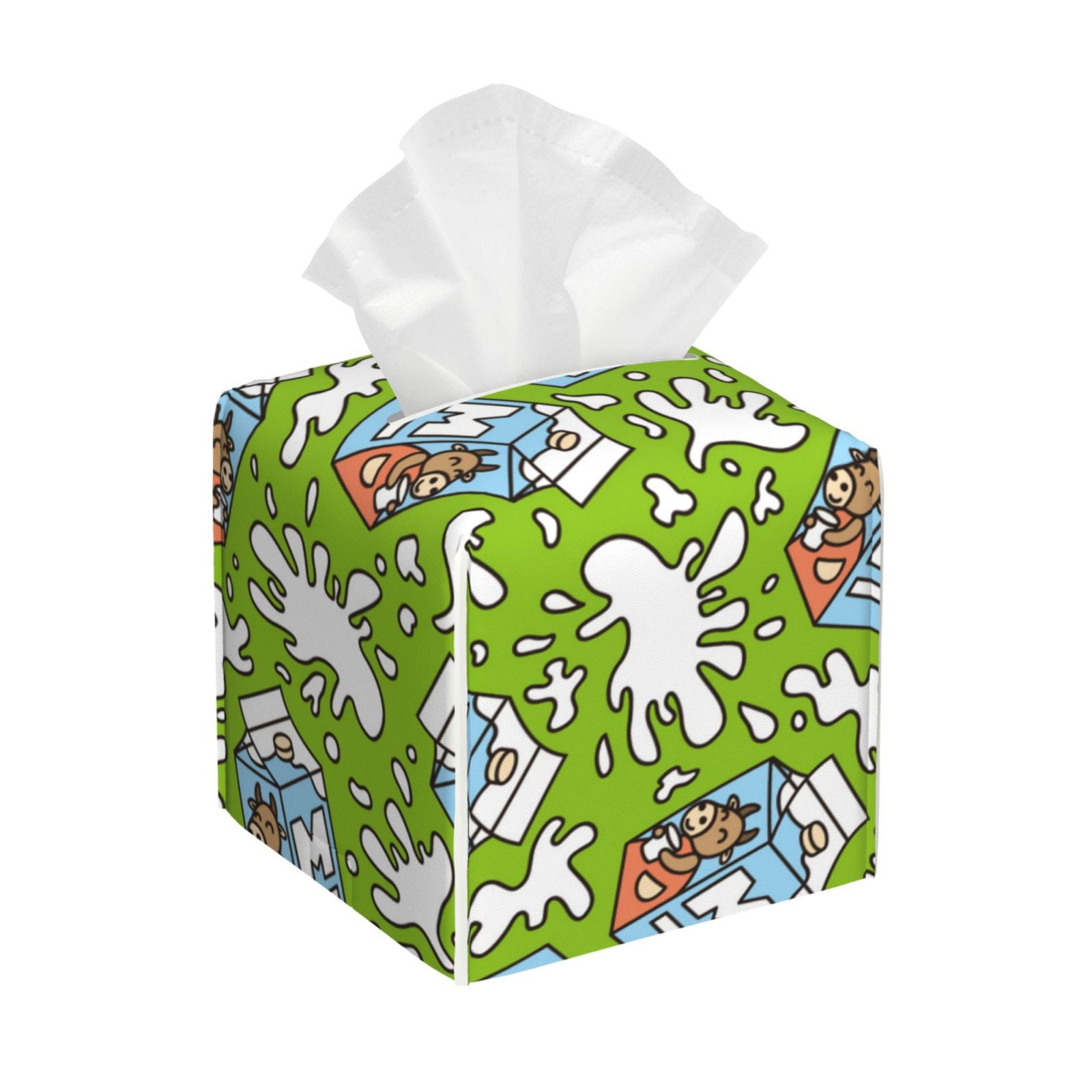 Leather Tissue Box Cover Square - cartoon milk cow Waterproof Tissue ...