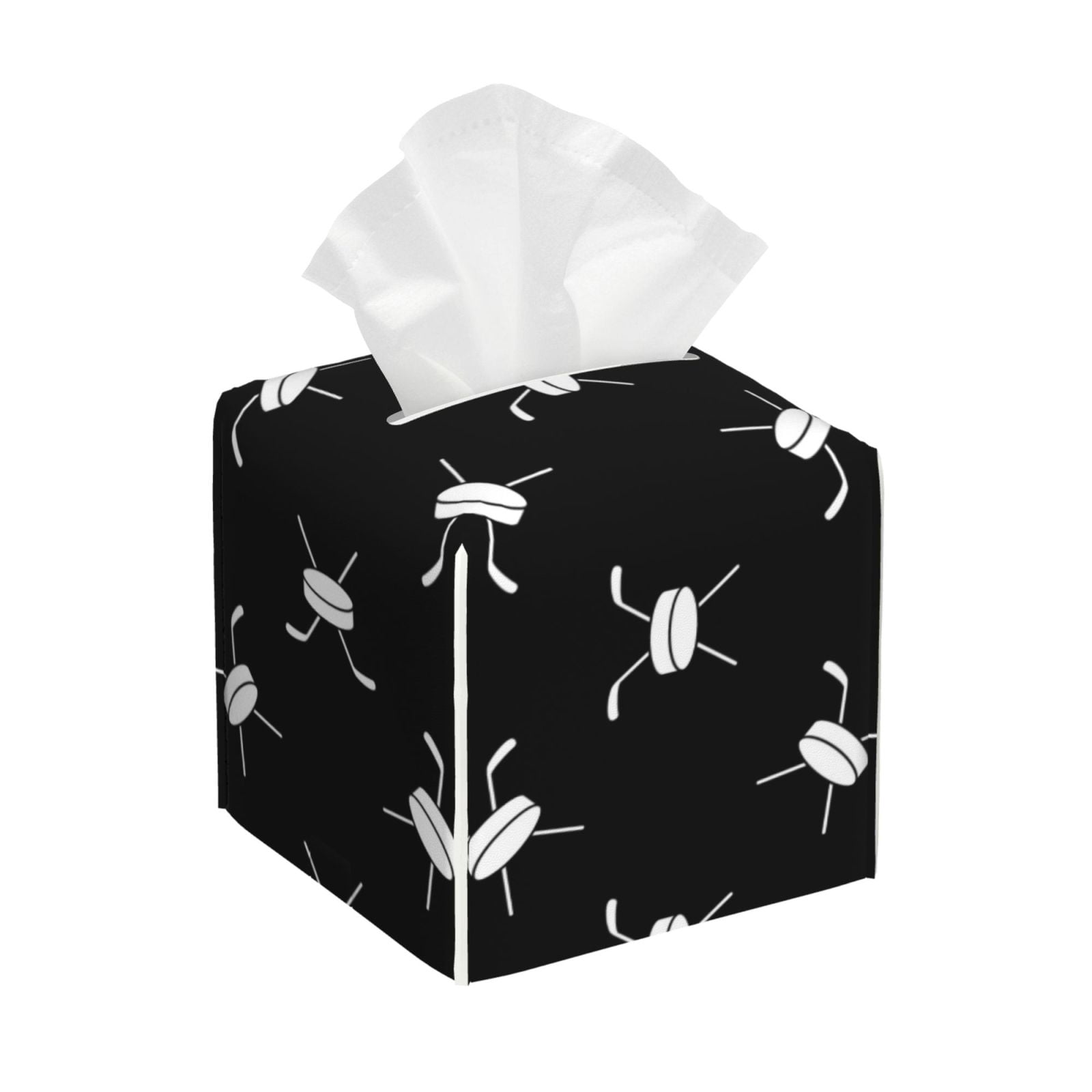Leather Tissue Box Cover Square - cool hockey Stick puck black white ...