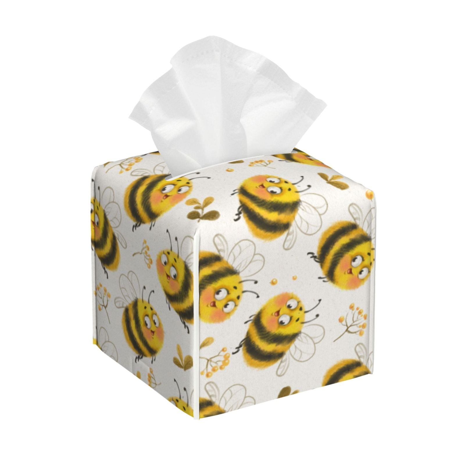 Leather Tissue Box Cover Square - cute cartoon bees funny Waterproof ...