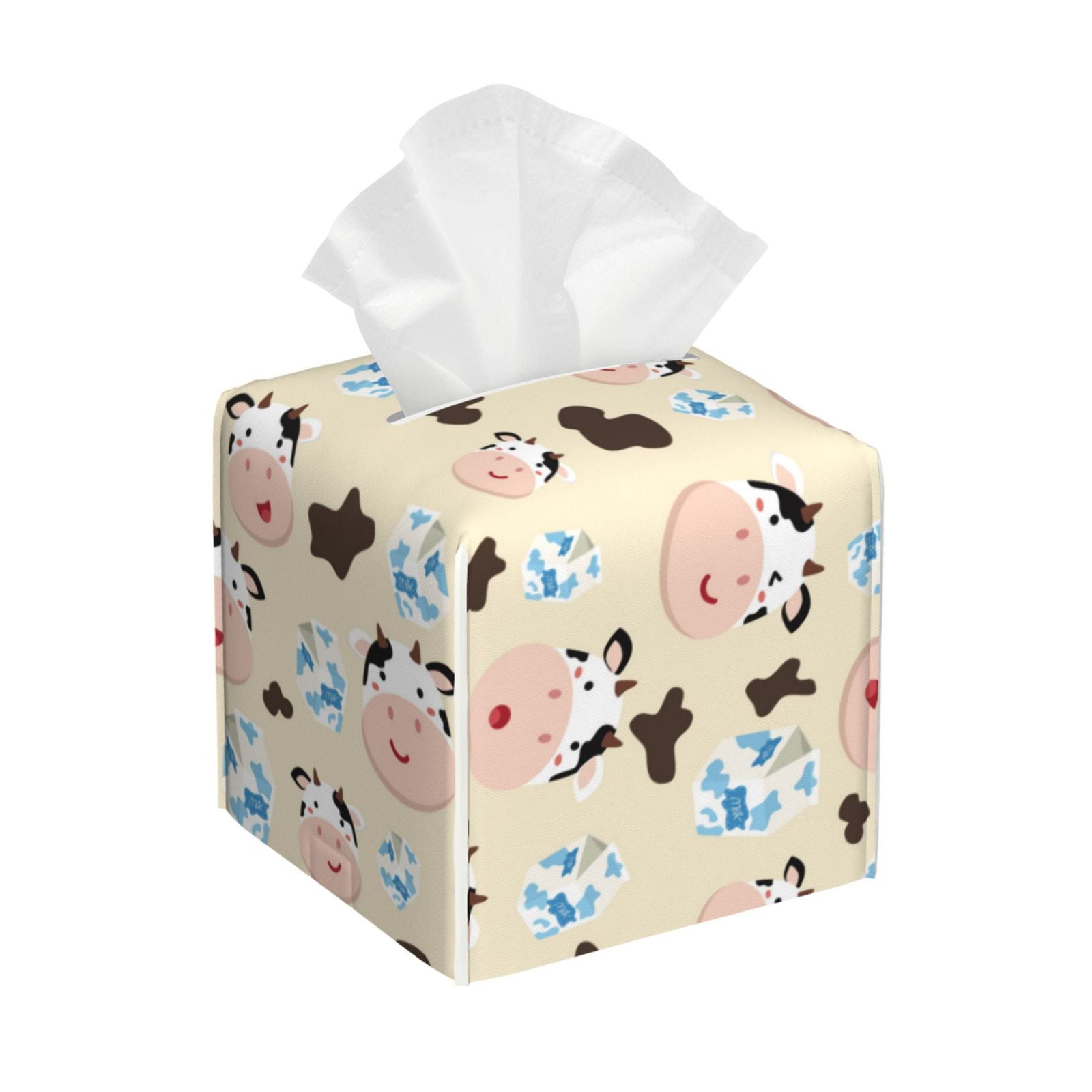 Leather Tissue Box Cover Square - cute cow_A Waterproof Tissue Box ...