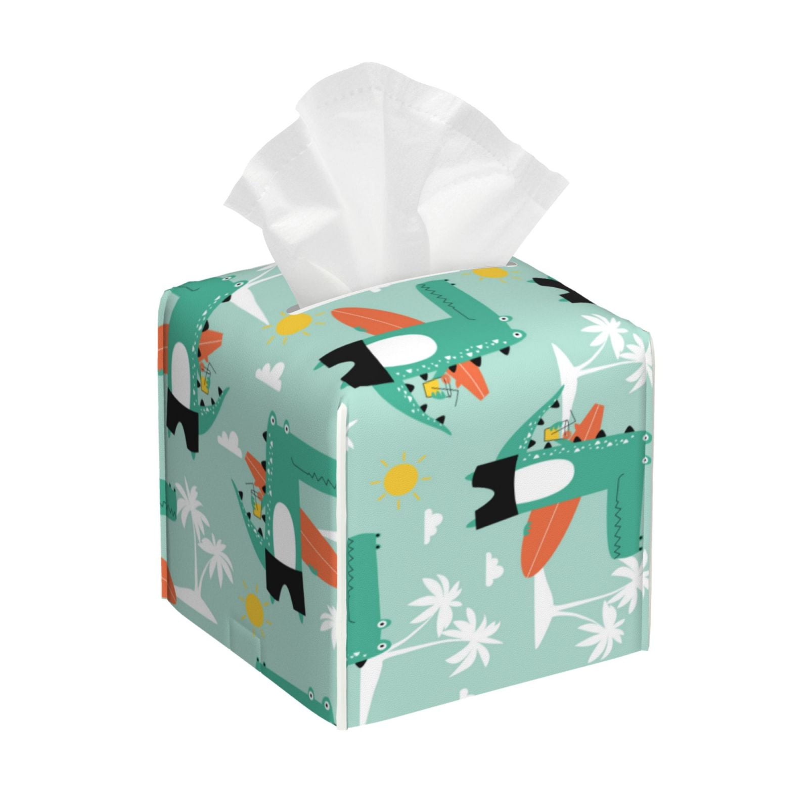 Leather Tissue Box Cover Square - cute crocodile pattern Lightweight ...