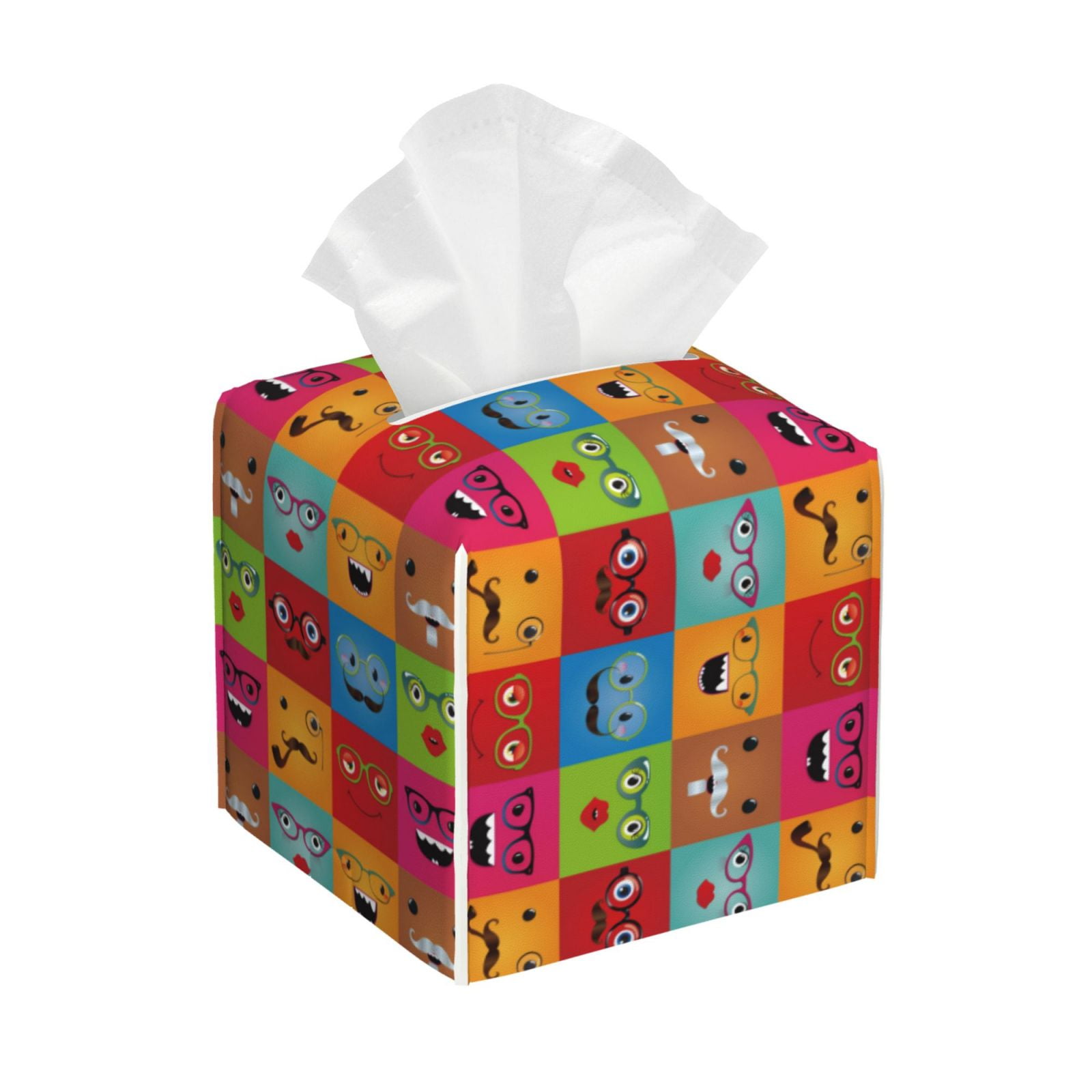 Leather Tissue Box Cover Square - cute expression Waterproof Tissue Box ...