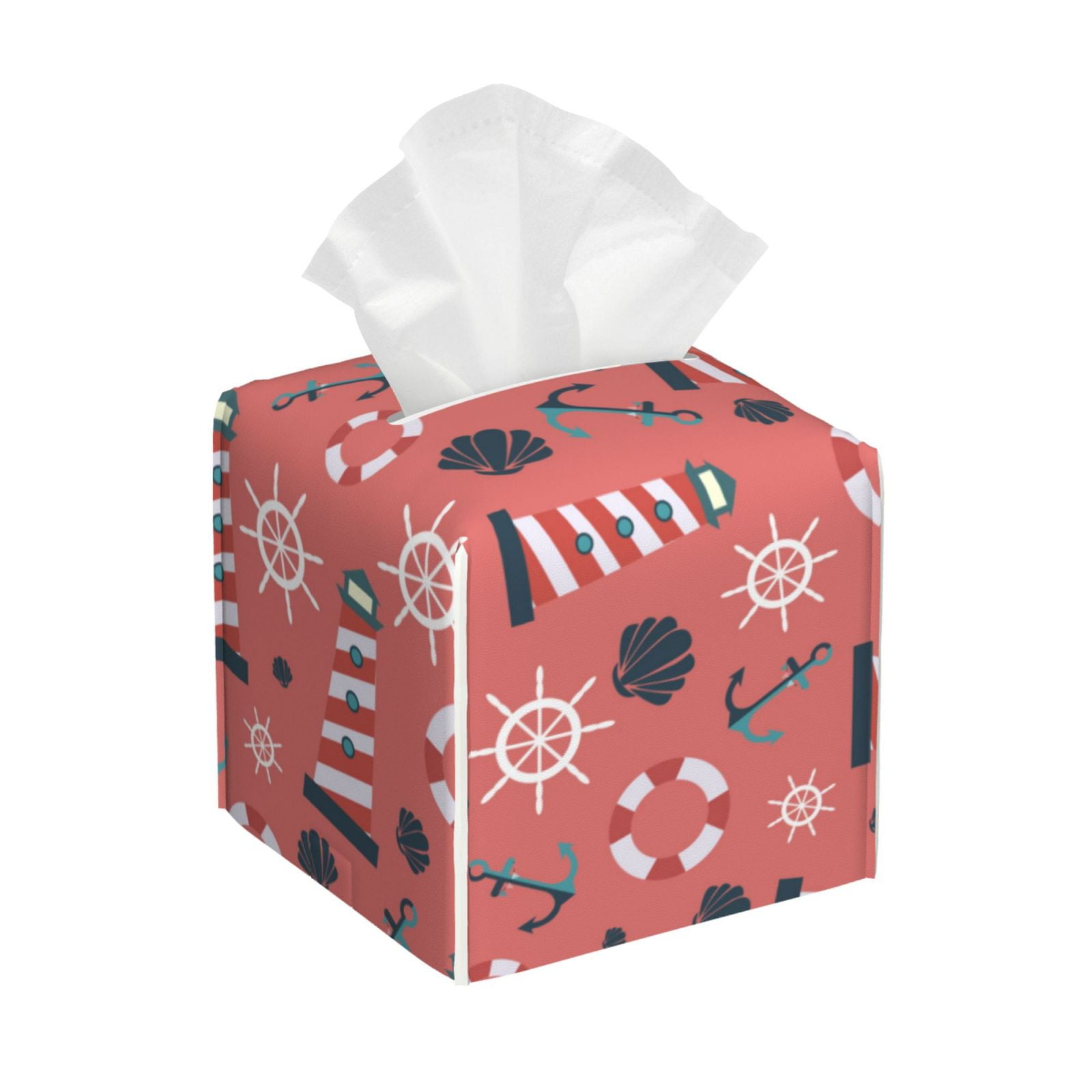 Leather Tissue Box Cover Square - cute pink anchor lighthouse cartoon ...