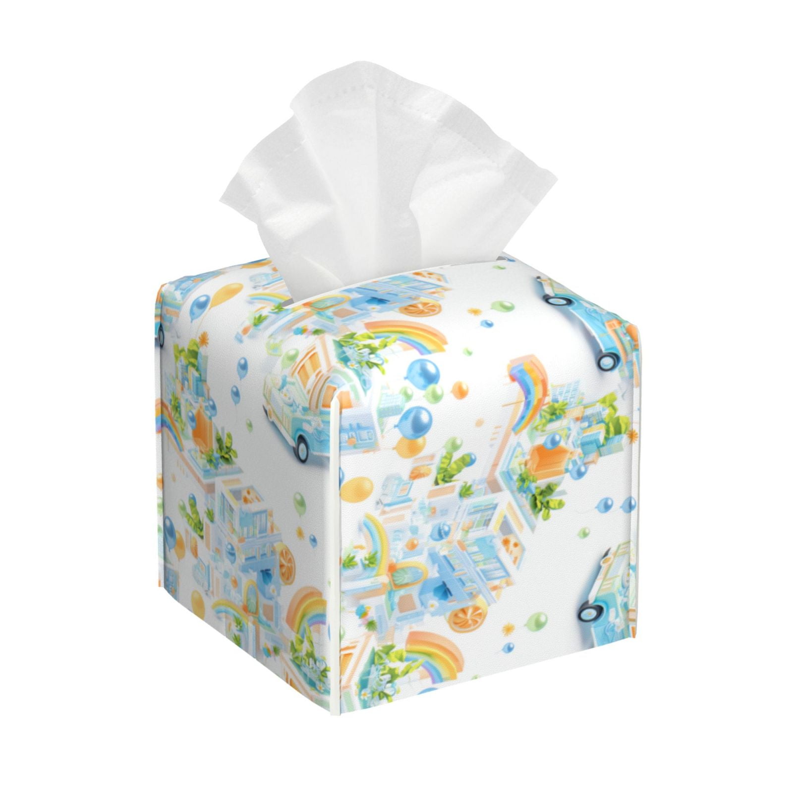 Leather Tissue Box Cover Square - cute rainbow balloon RV Waterproof ...