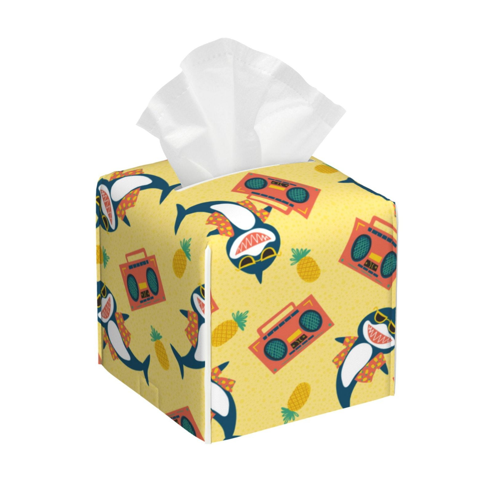 Leather Tissue Box Cover Square - cute smiling sharks Lightweight ...