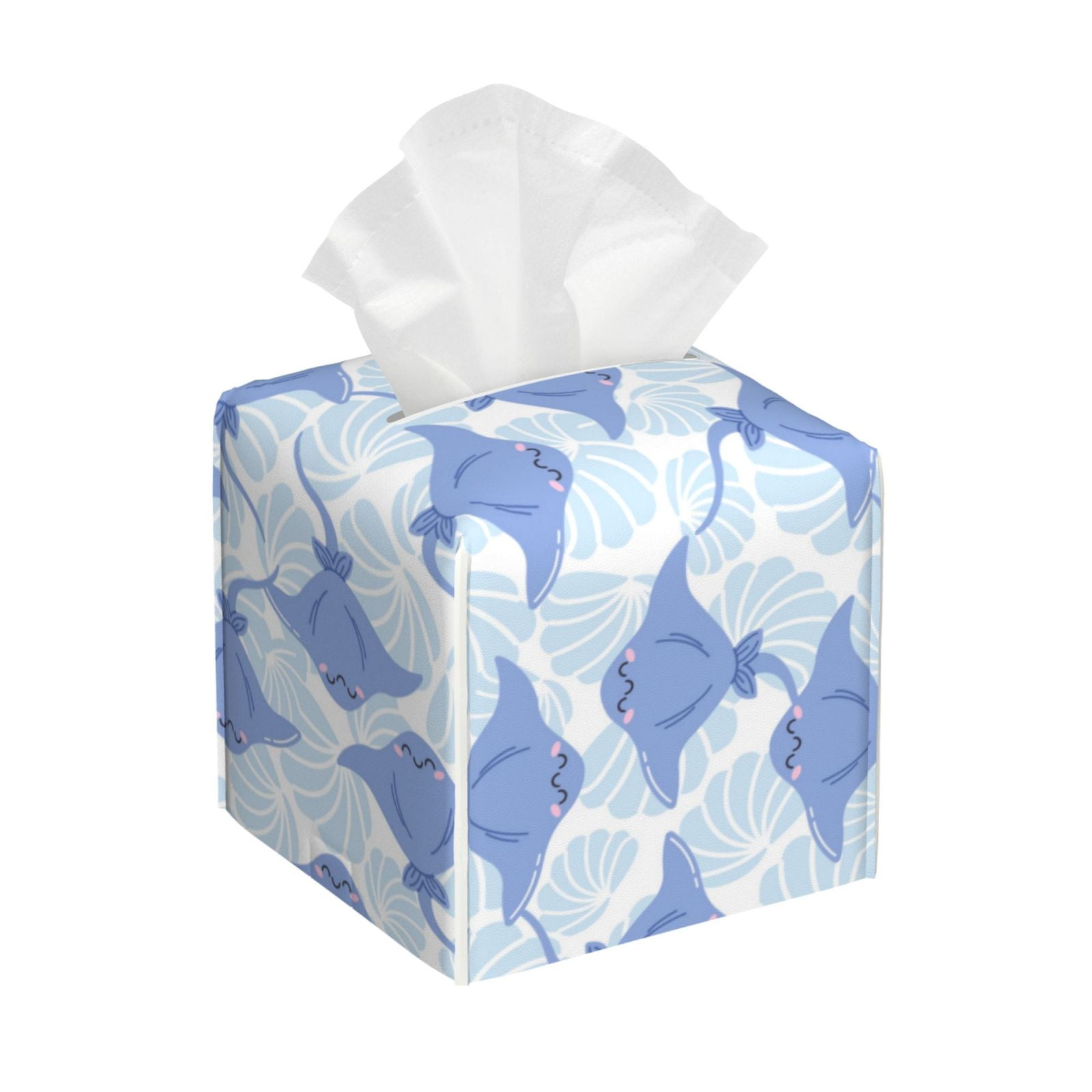 Leather Tissue Box Cover Square - cute stingray blue shells Waterproof ...