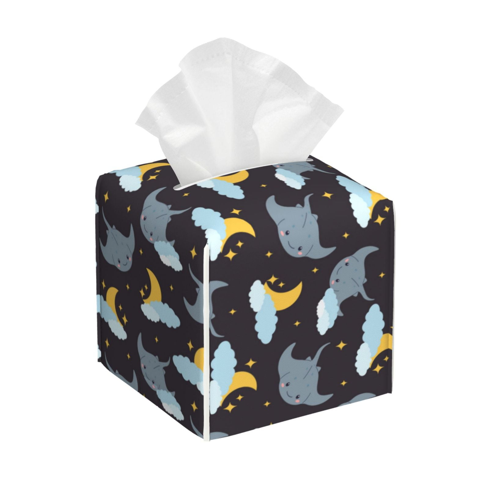 Leather Tissue Box Cover Square - cute stingray star black Trendy ...