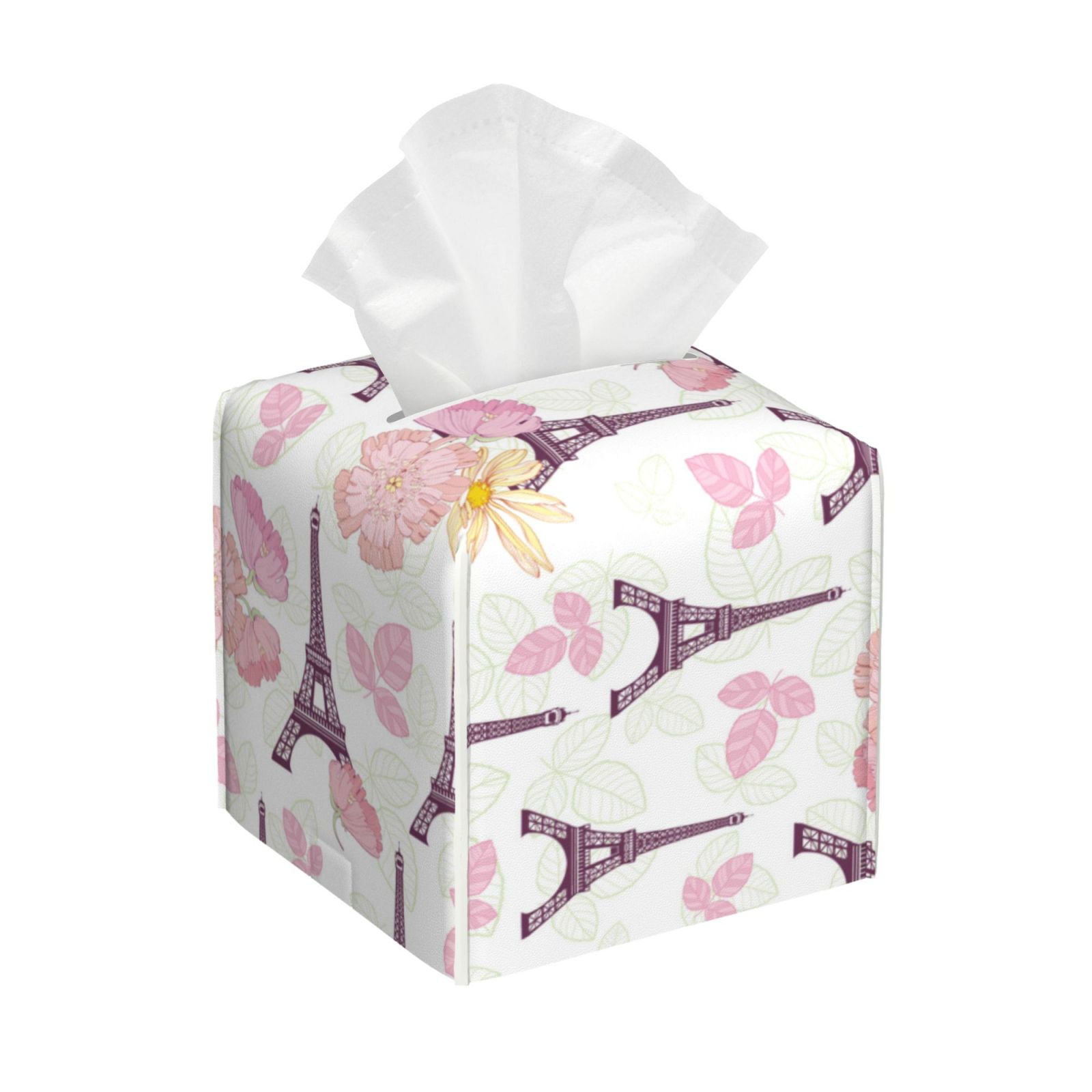 Leather Tissue Box Cover Square - daisy Eiffel Tower flower Lightweight ...