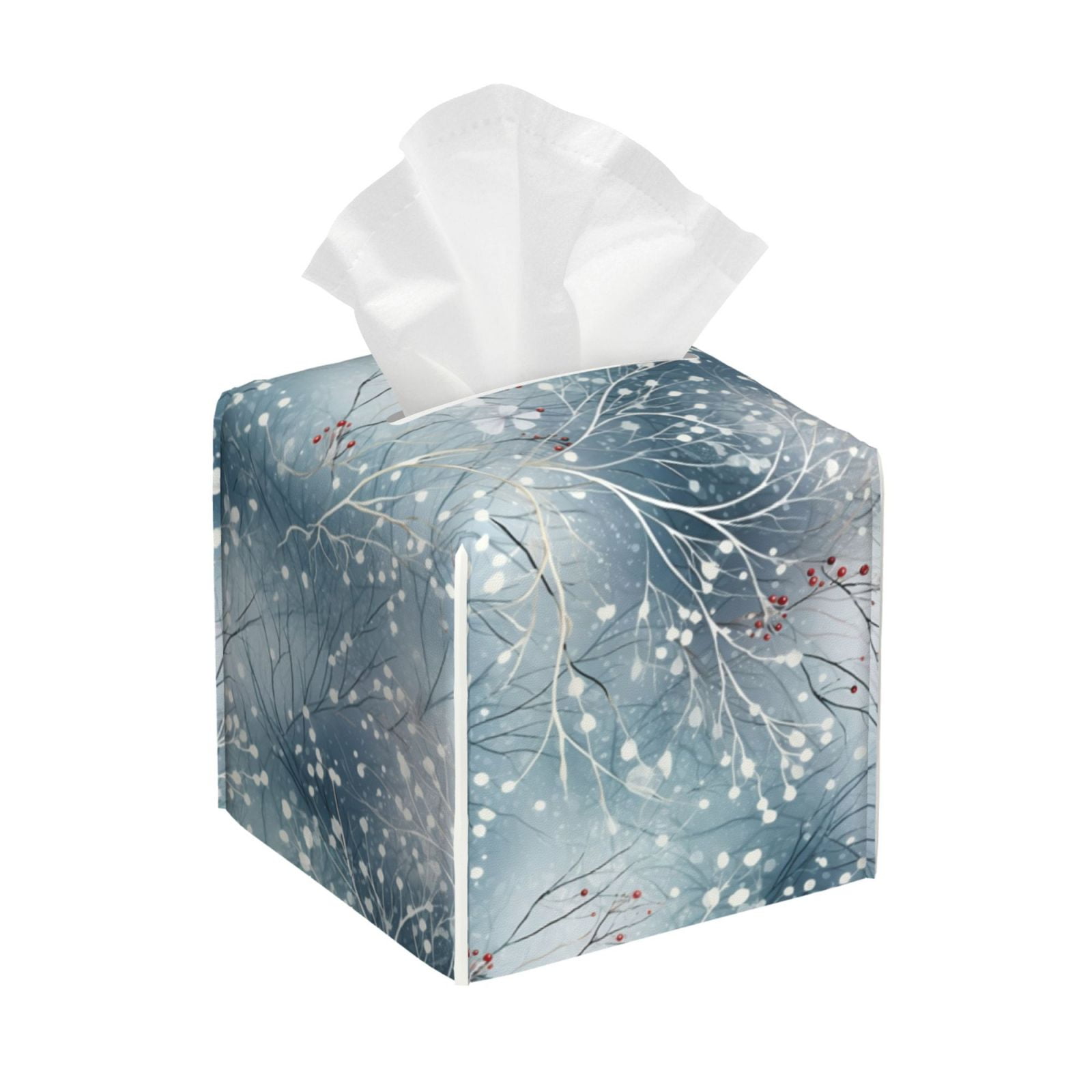 Leather Tissue Box Cover Square - enchanted winter snowflake holly ...