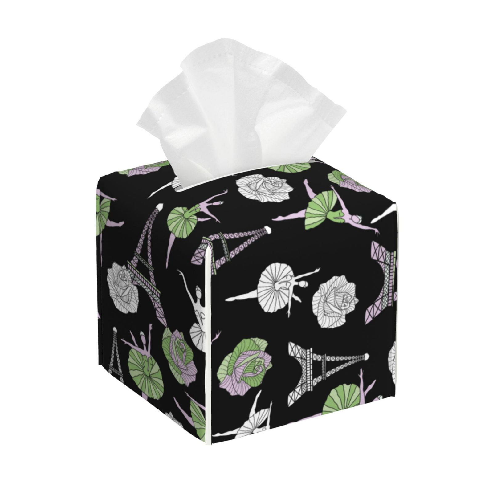 Leather Tissue Box Cover Square - flower Tower ballet Lightweight ...