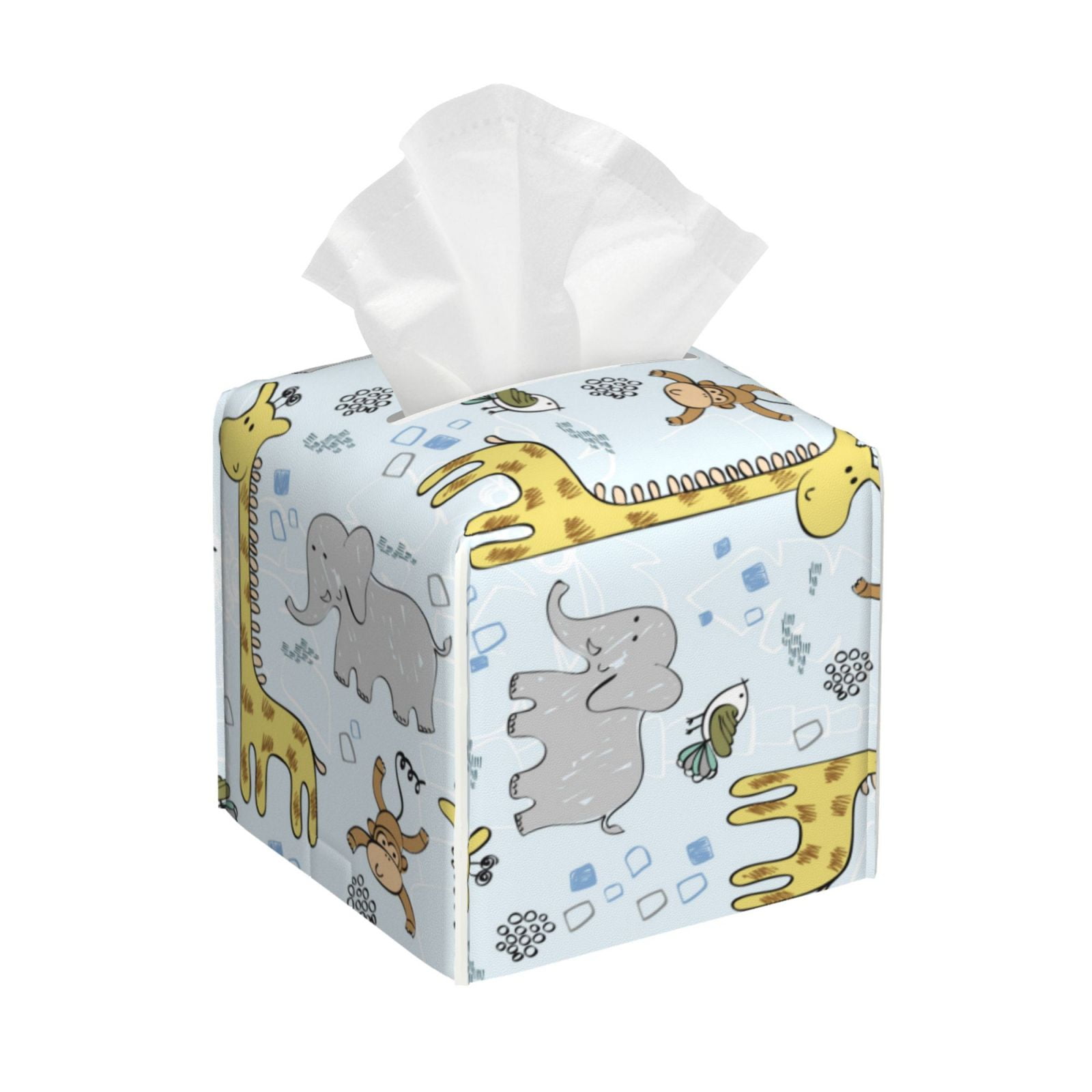 Leather Tissue Box Cover Square - giraffe monkey_A Lightweight ...