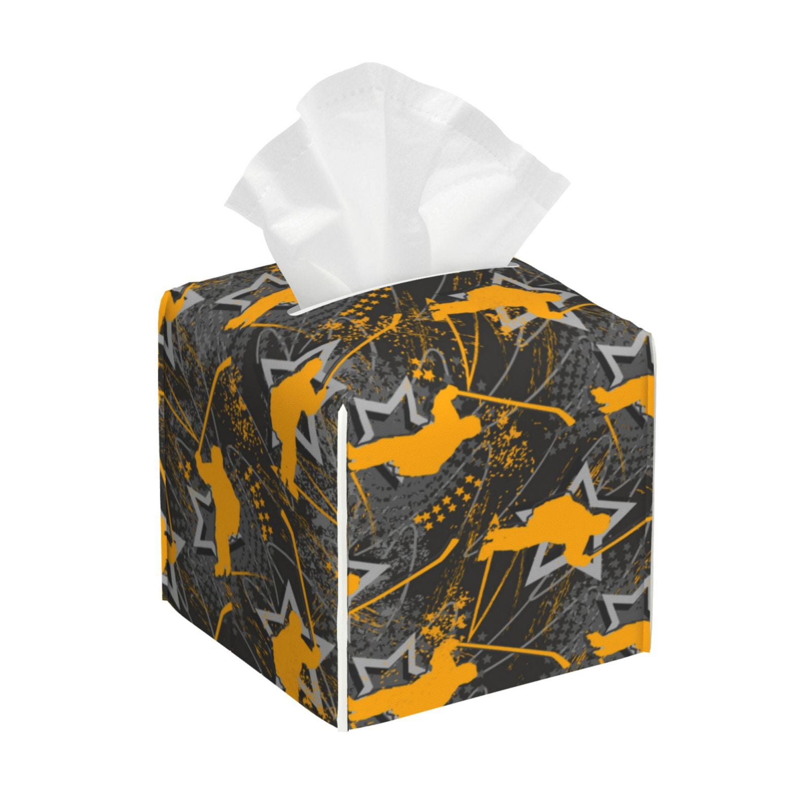 Leather Tissue Box Cover Square - gold hockey player star Waterproof ...