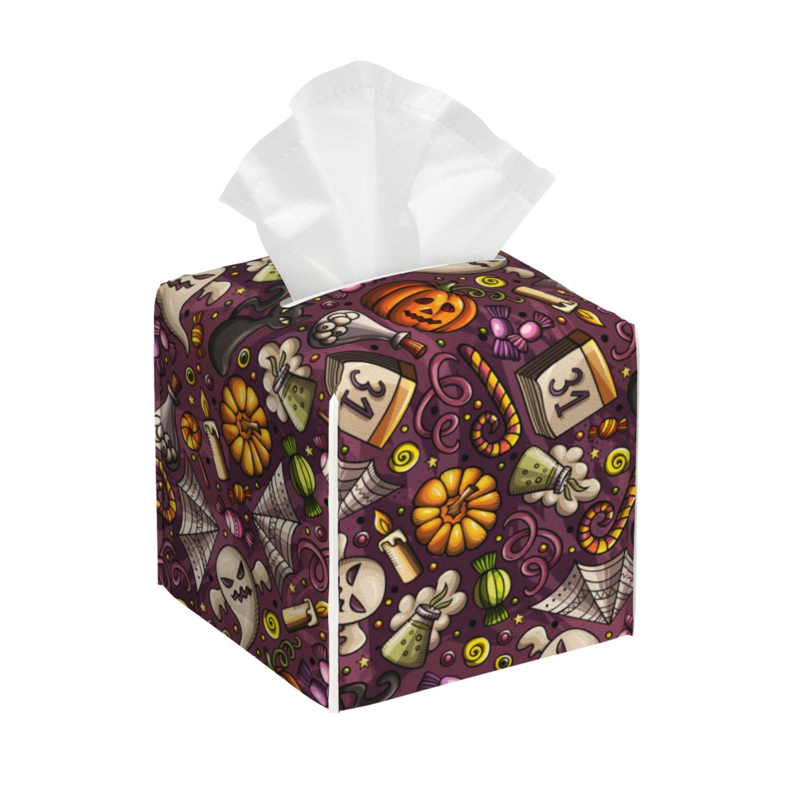 Leather Tissue Box Cover Square - halloween element Patterns Waterproof ...
