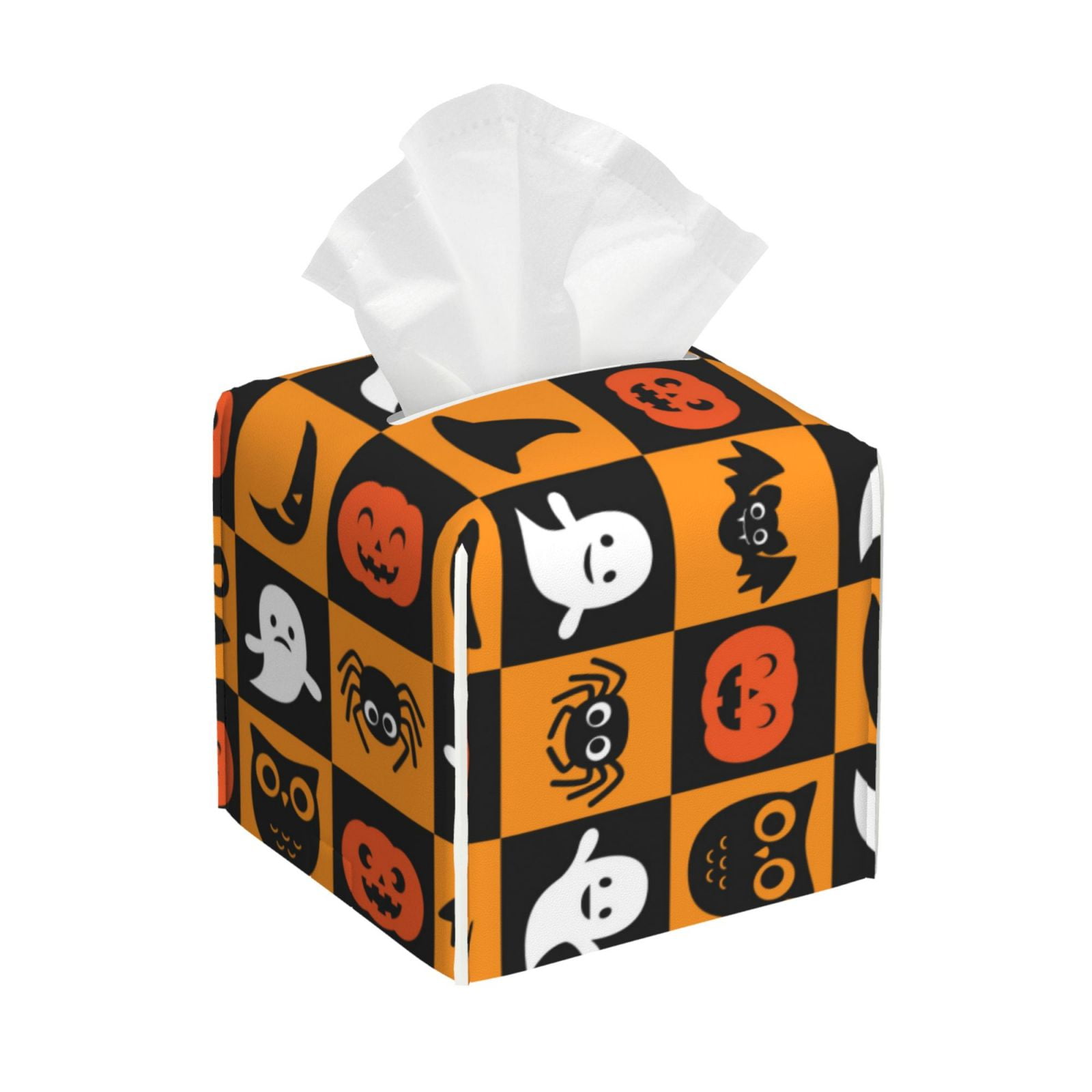 Leather Tissue Box Cover Square - halloween spiders bat hat Waterproof ...