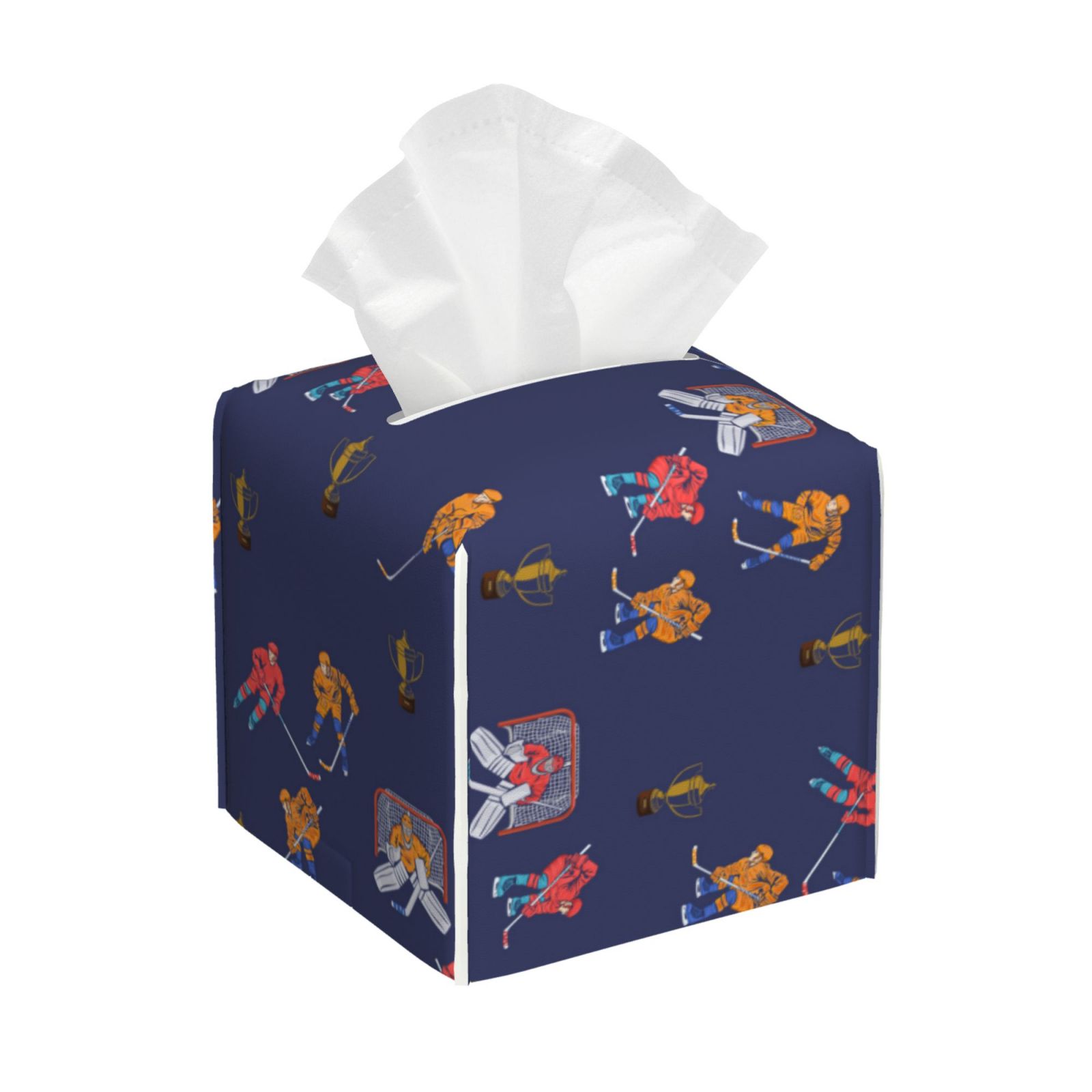 Leather Tissue Box Cover Square - hockey players cups navyblue ...