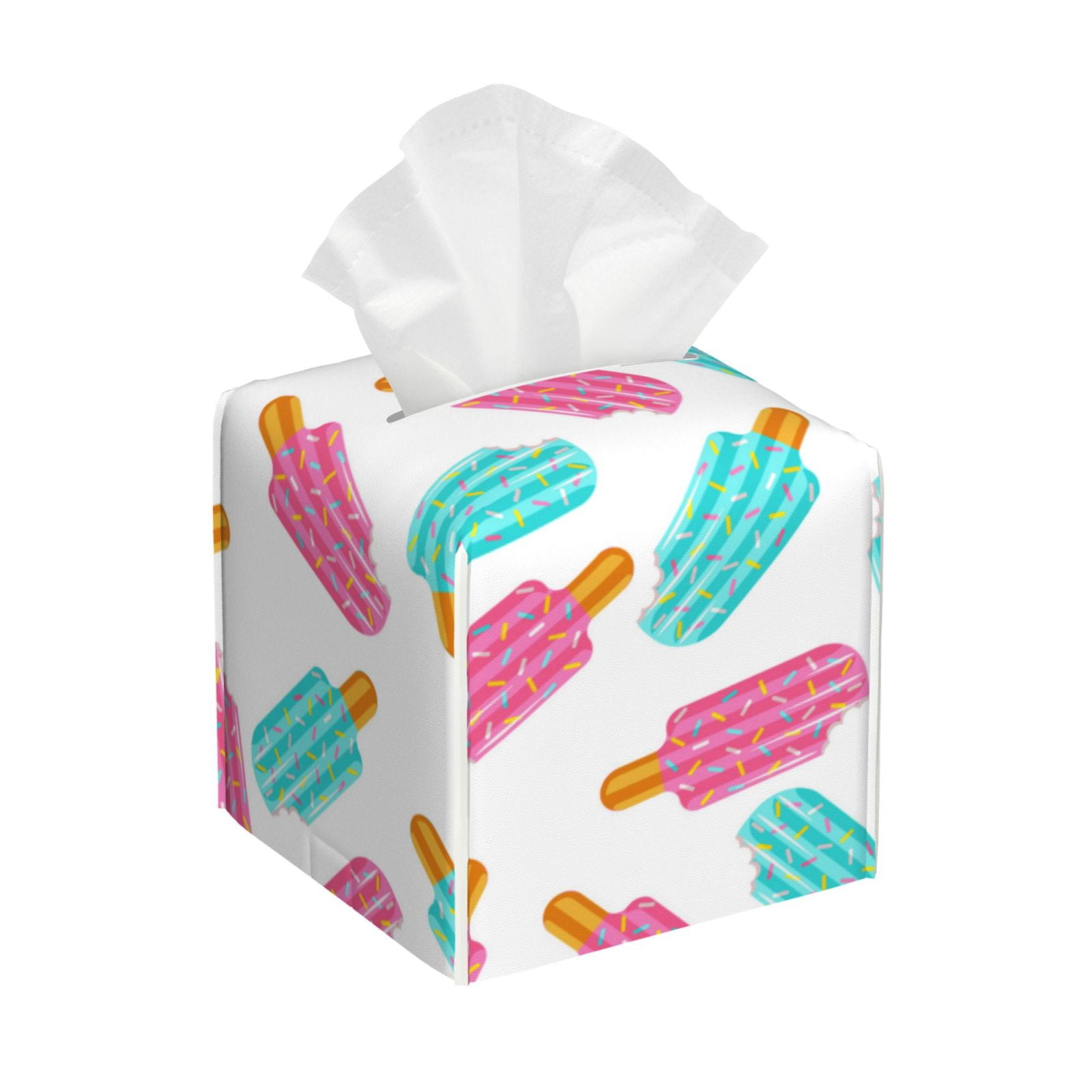 Leather Tissue Box Cover Square - ice Popsicle print Waterproof Tissue ...