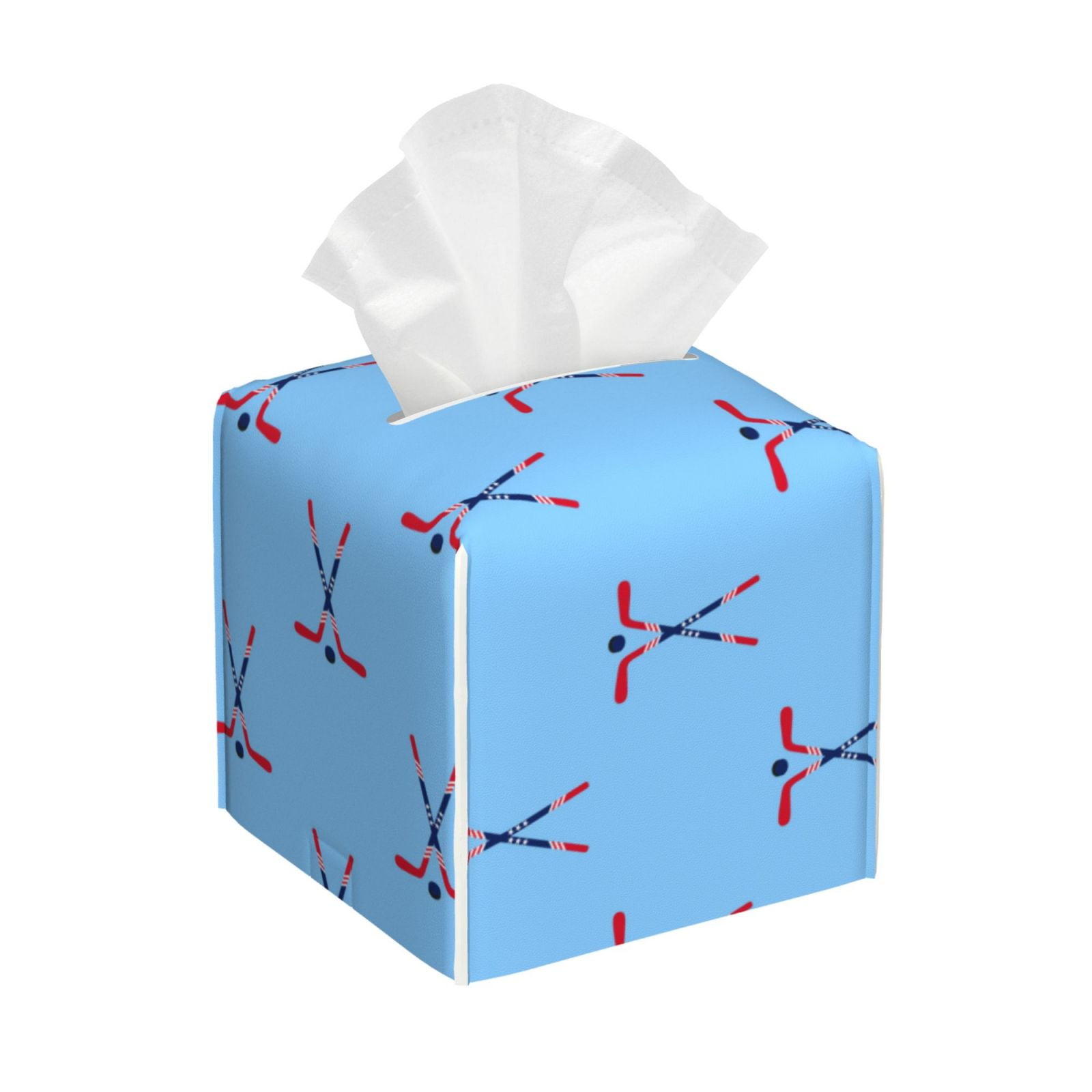 Leather Tissue Box Cover Square - ice hockey sticks USA flag blue ...