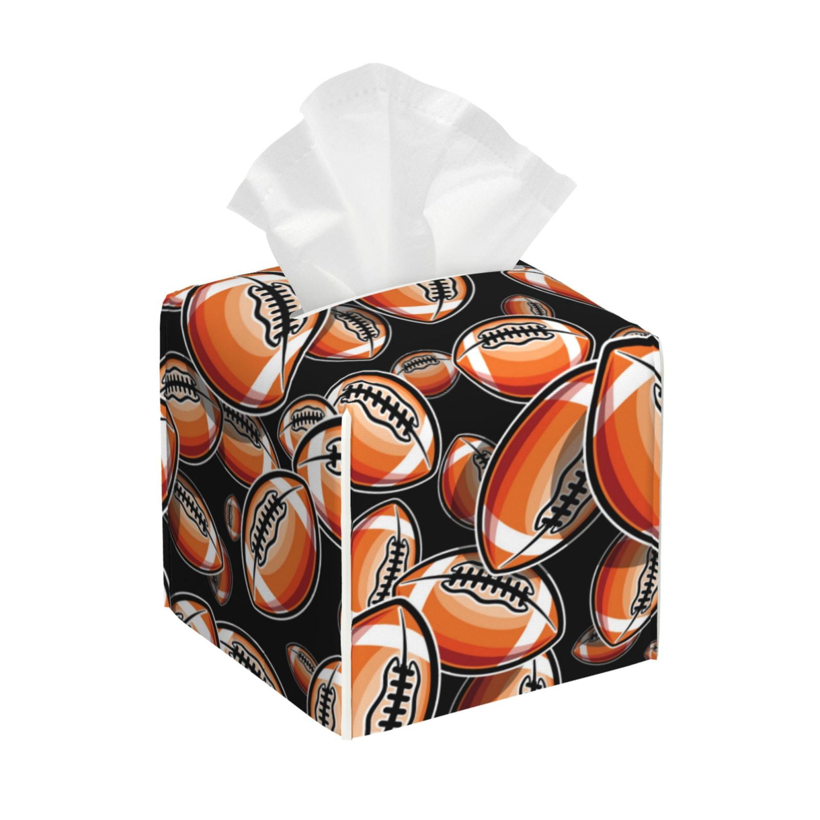 Leather Tissue Box Cover Square - orange American football Rugby black ...