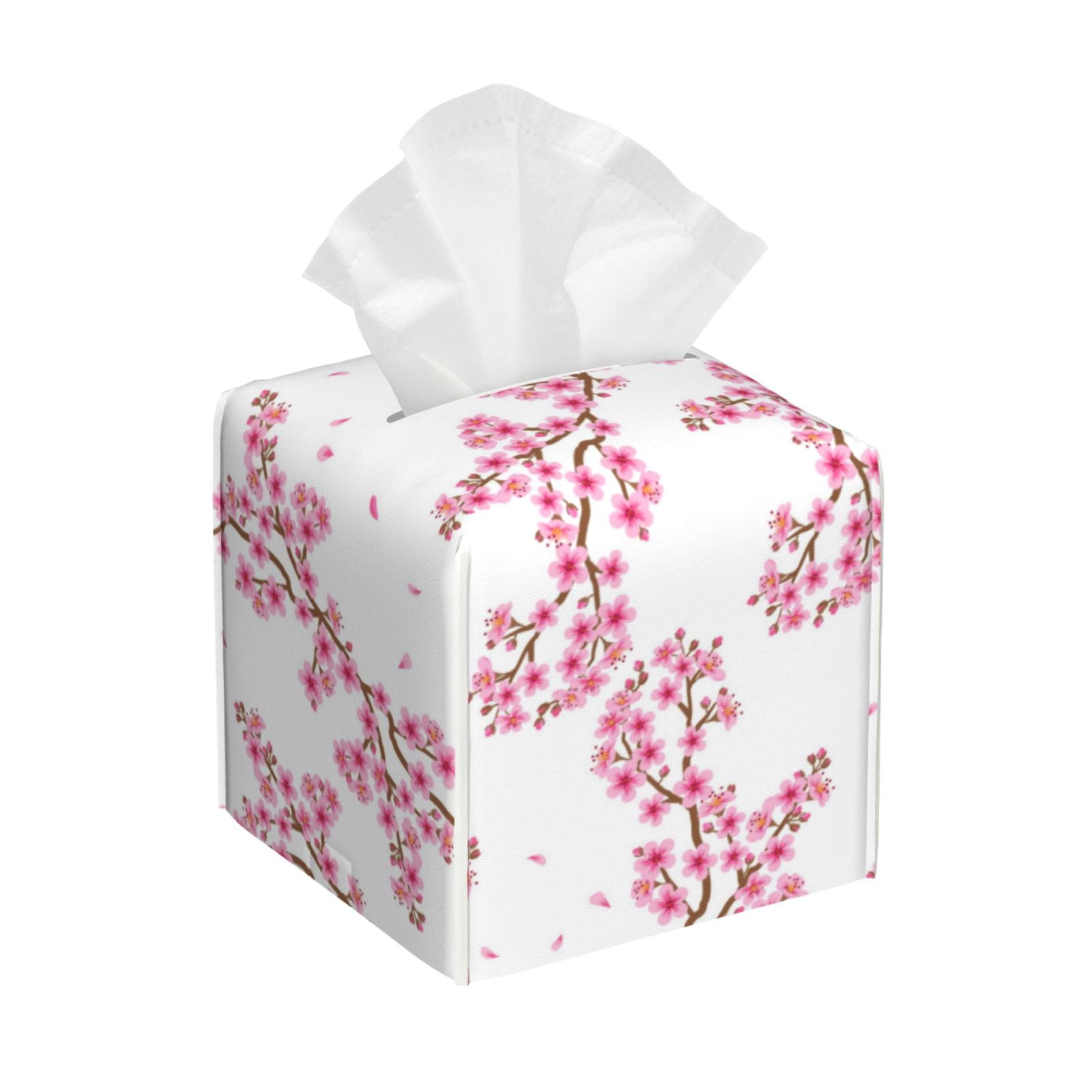 Leather Tissue Box Cover Square - pink berry blossoms branches ...