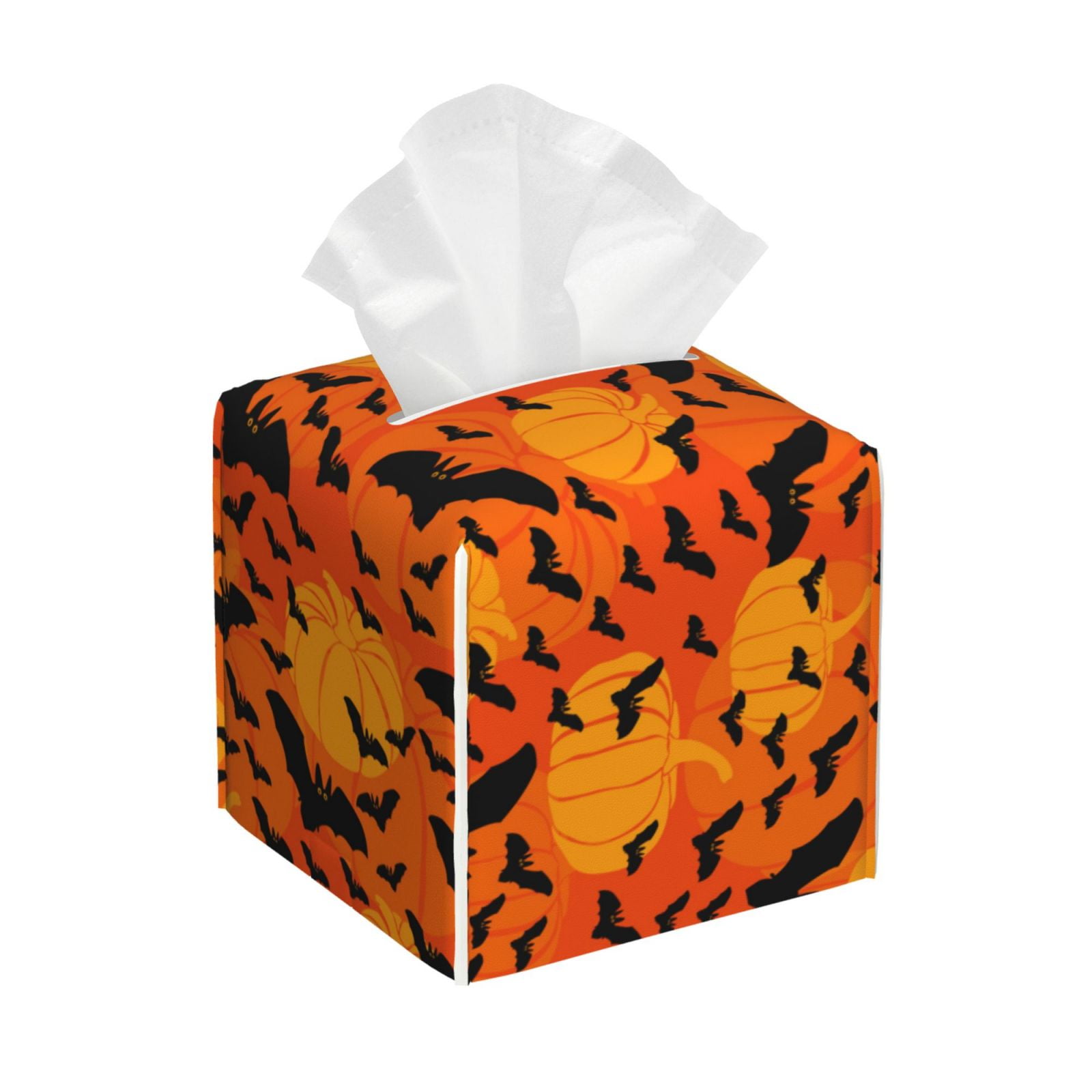 Leather Tissue Box Cover Square - pumpkins bats halloween Waterproof ...