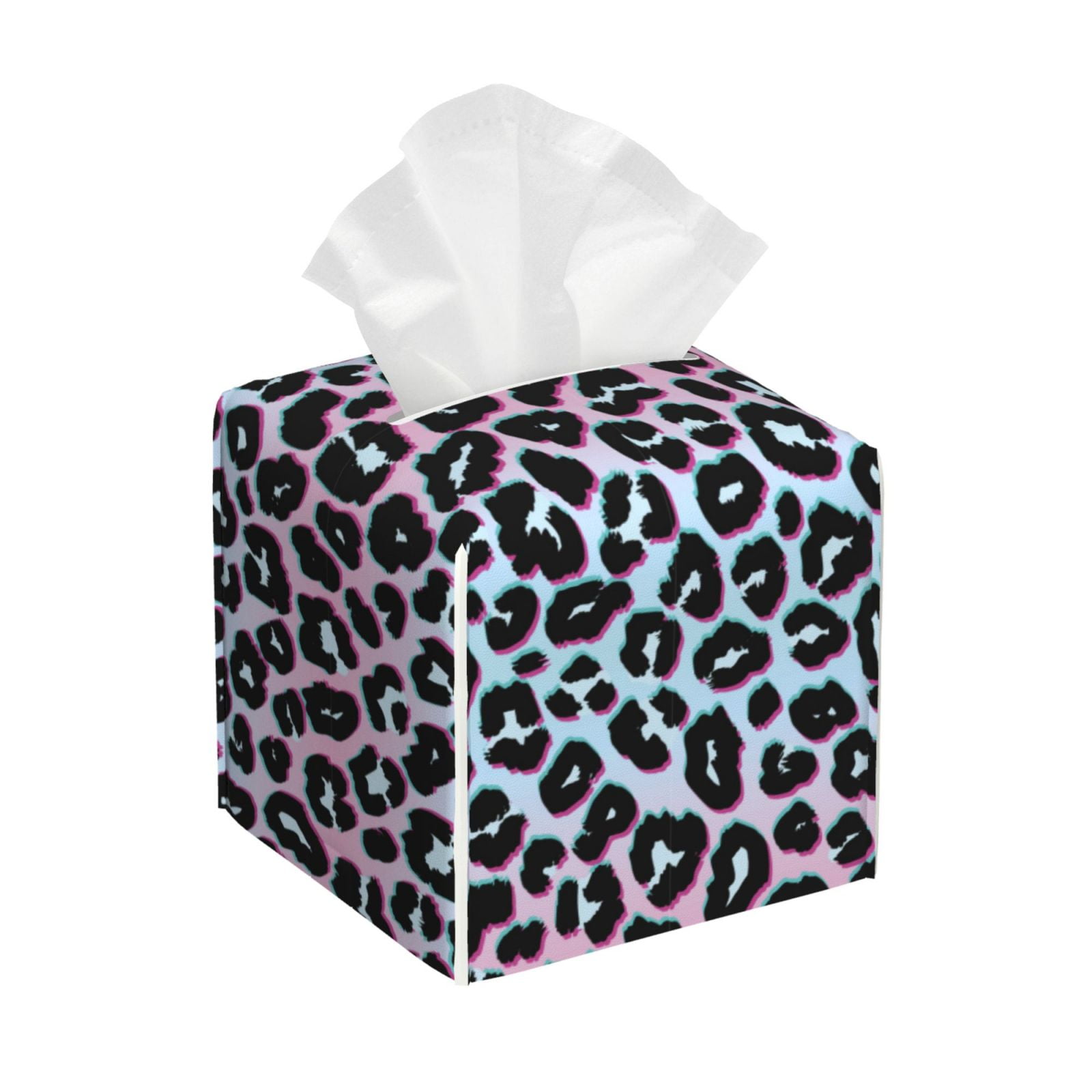 Leather Tissue Box Cover Square - retro Leopard print trendy Waterproof ...