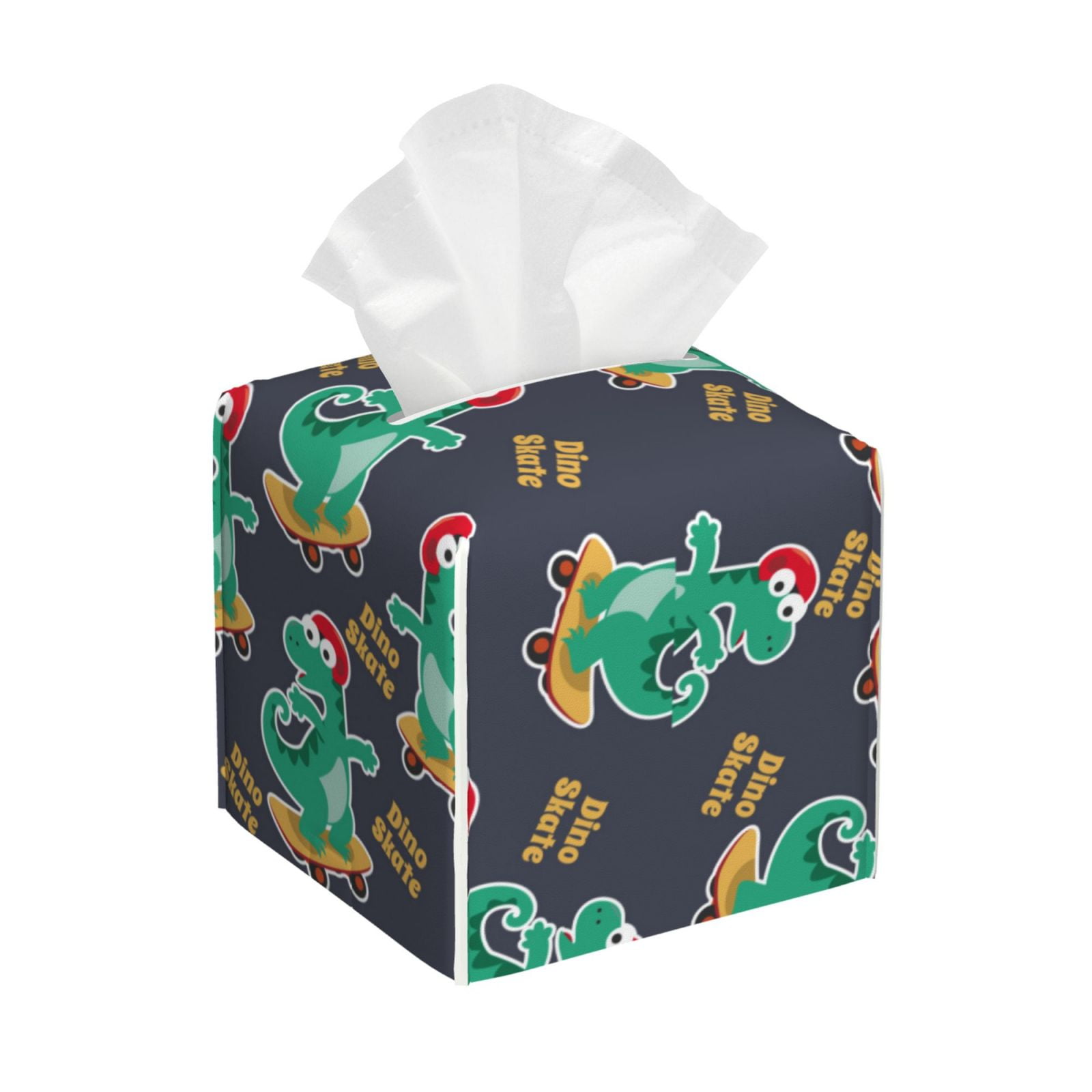 Leather Tissue Box Cover Square - skate cute Dinosaur Waterproof Tissue ...