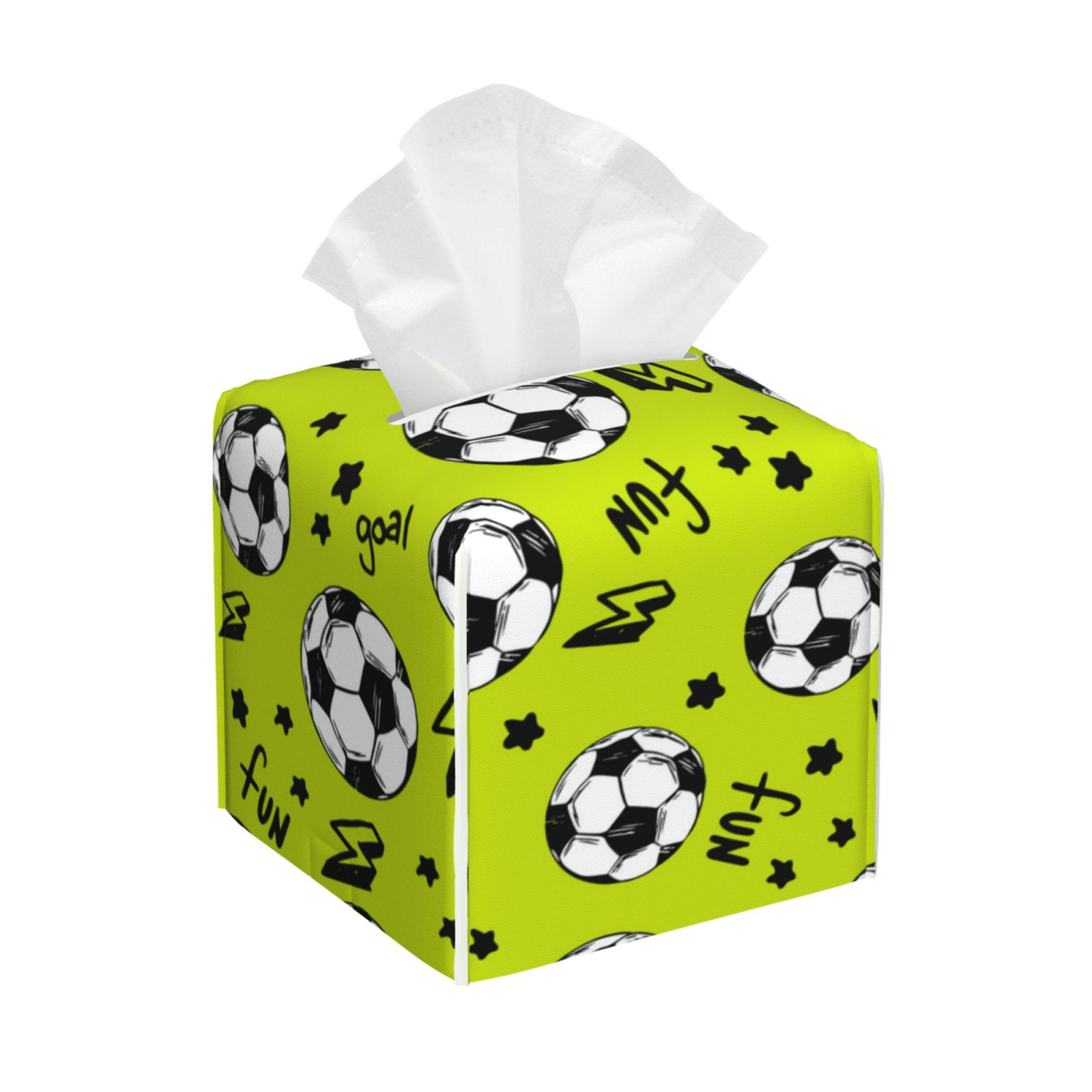 Leather Tissue Box Cover Square - soccer football star lightgreen ...