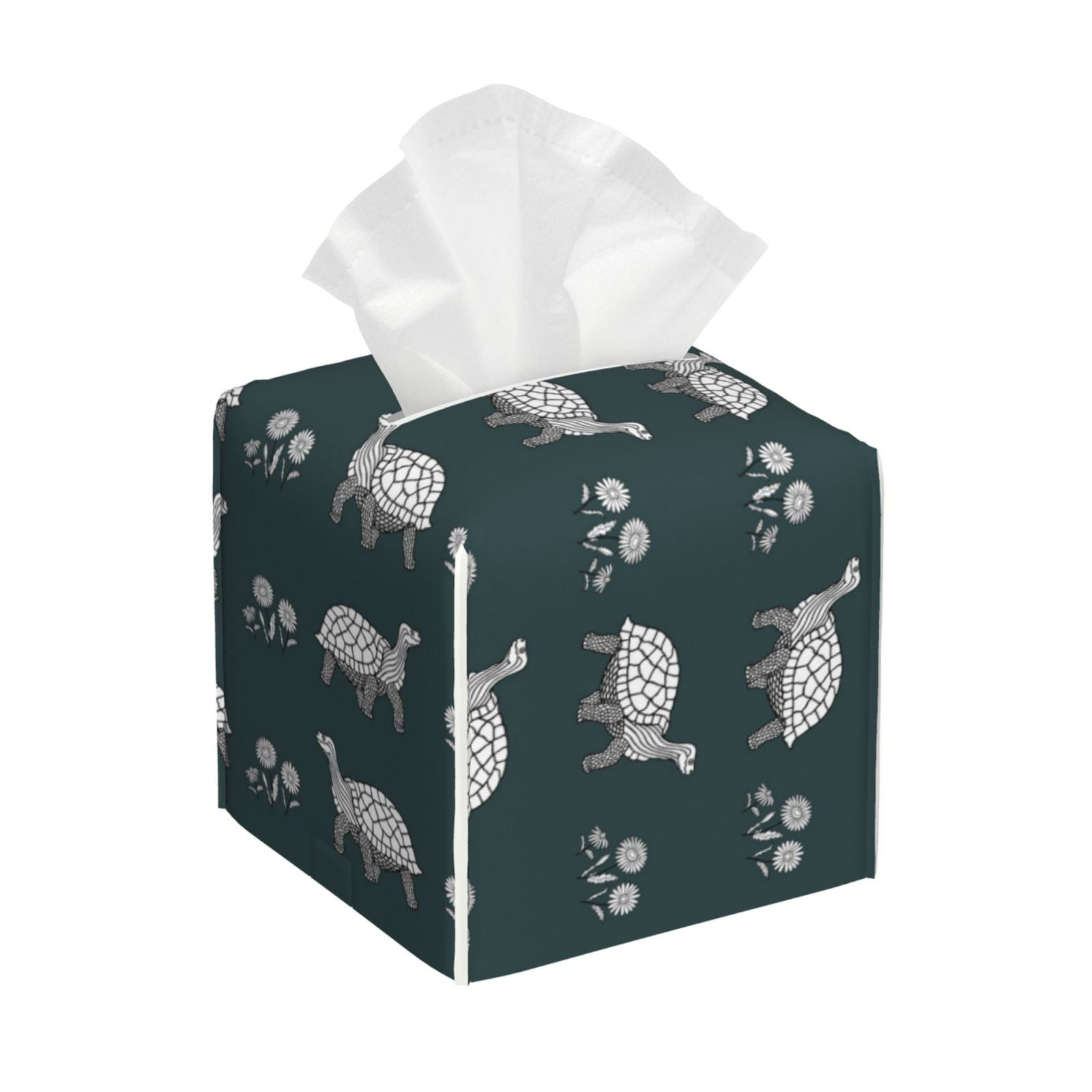 Leather Tissue Box Cover Square - turtle chrysanthemum Lightweight ...