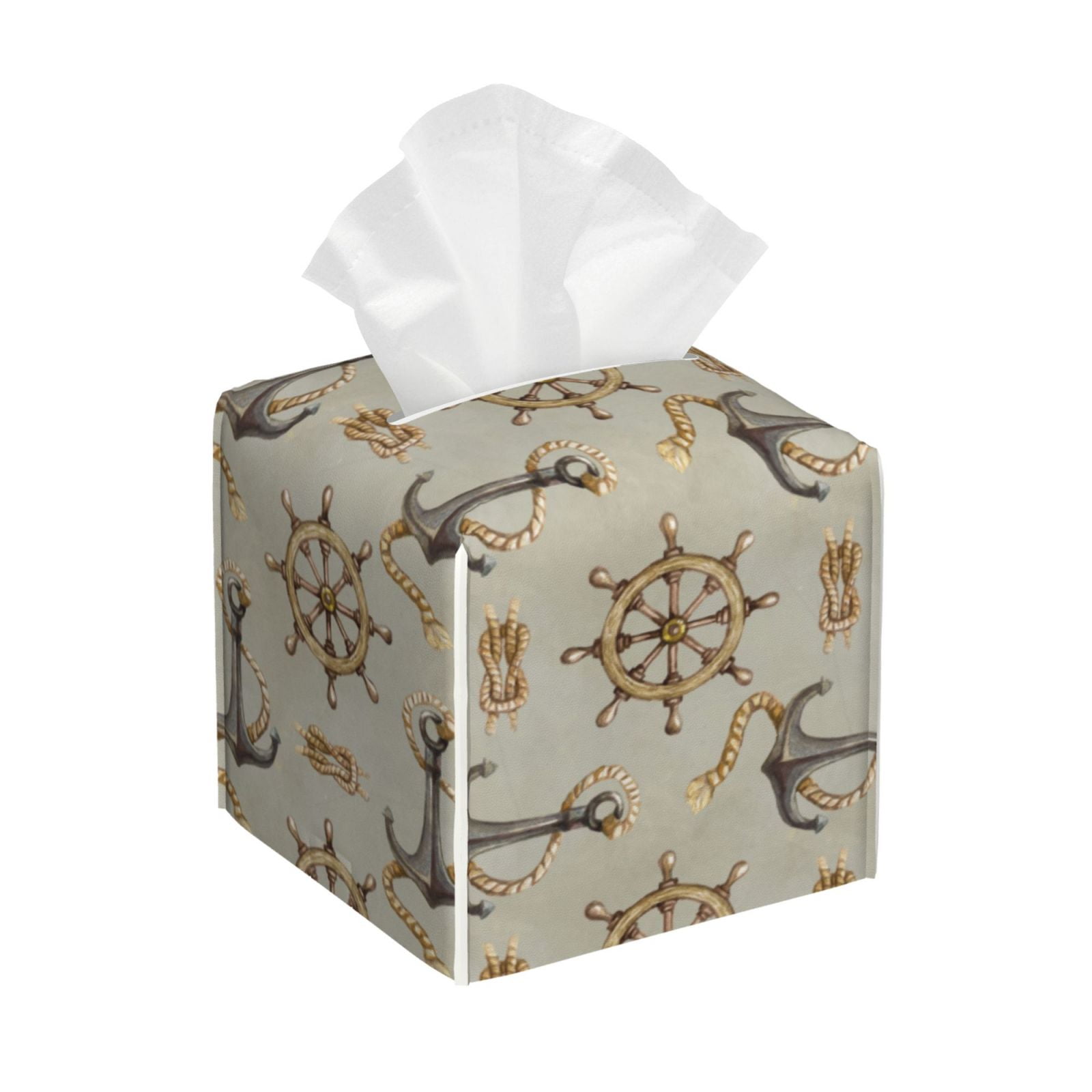 Leather Tissue Box Cover Square, vintage anchor rope rudder retro ...