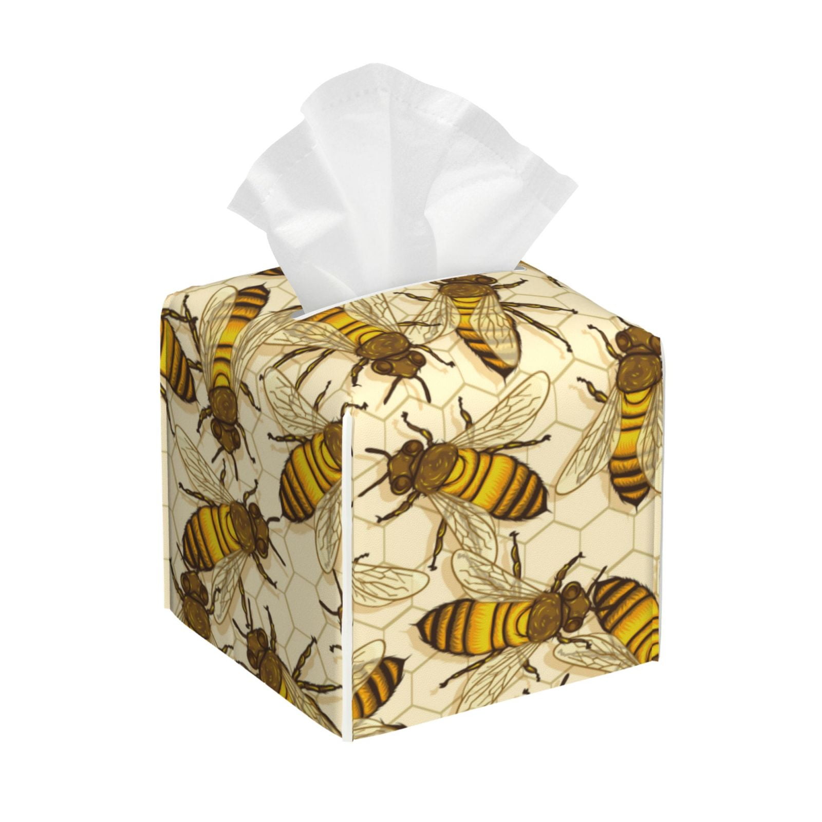Leather Tissue Box Cover Square - vintage honey bees honeycomb ...