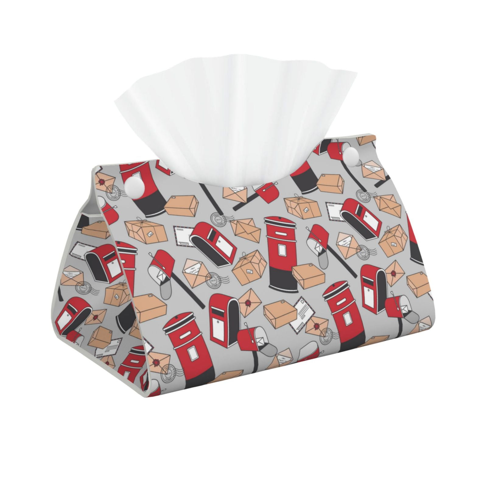 Leather Tissue Box Cover - Stamp mailbox Pattern Long PVC Tissue Box ...