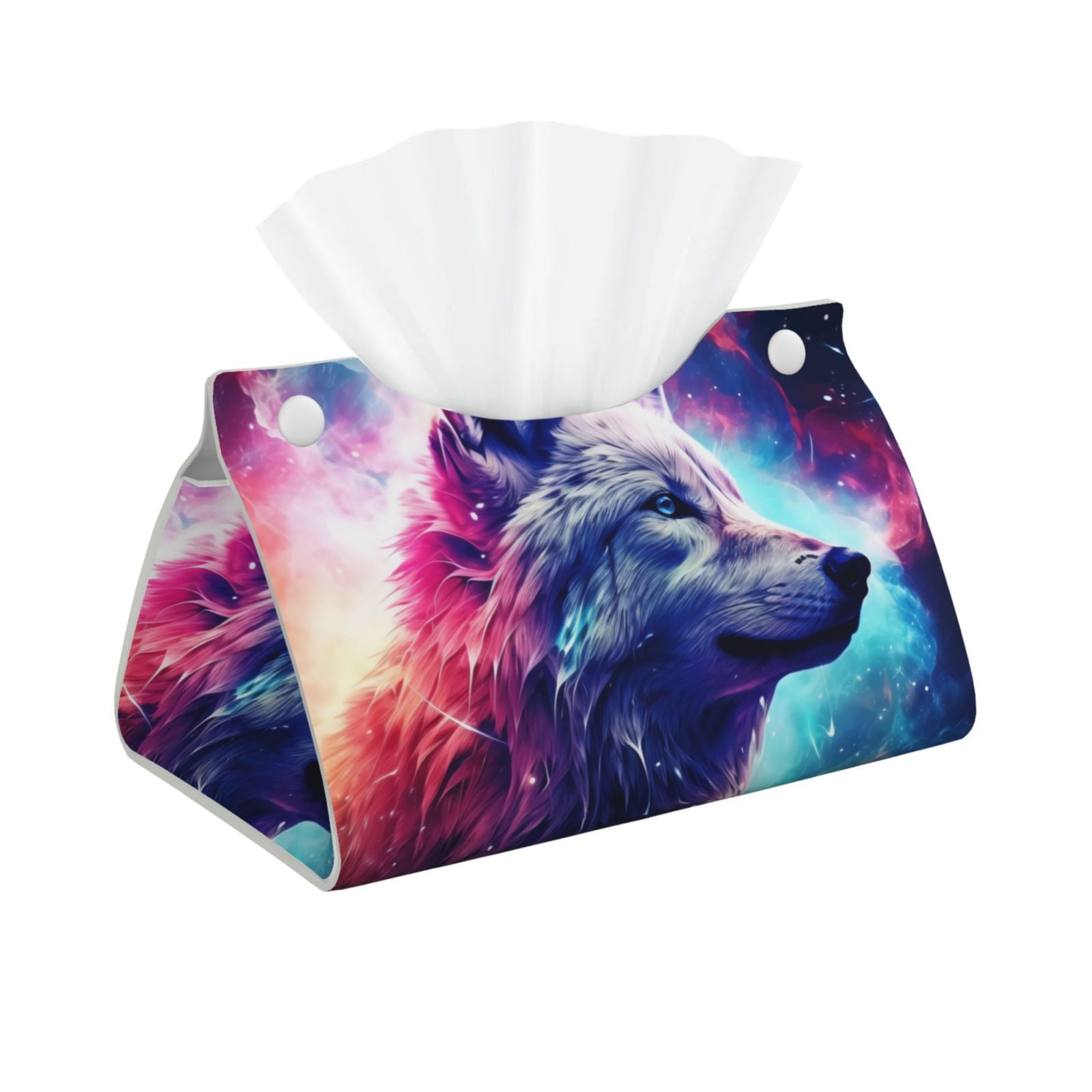 Leather Tissue Box Cover - Starry Multicolored Wolf Long PVC Tissue Box ...