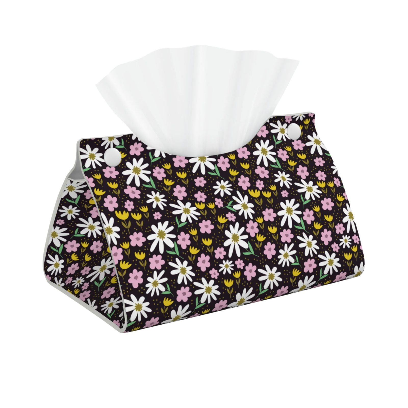 Leather Tissue Box Cover - Starry Sky Black Daisies Flowers Long PVC ...